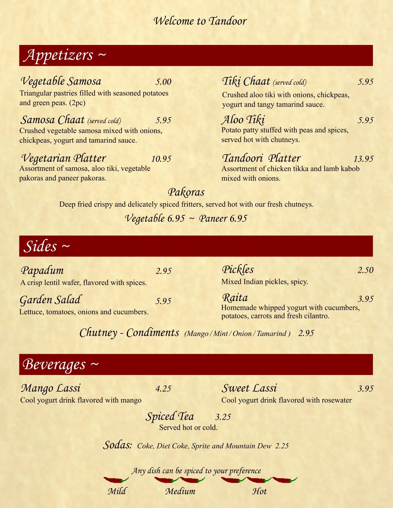 Menu — Tandoor of Toledo