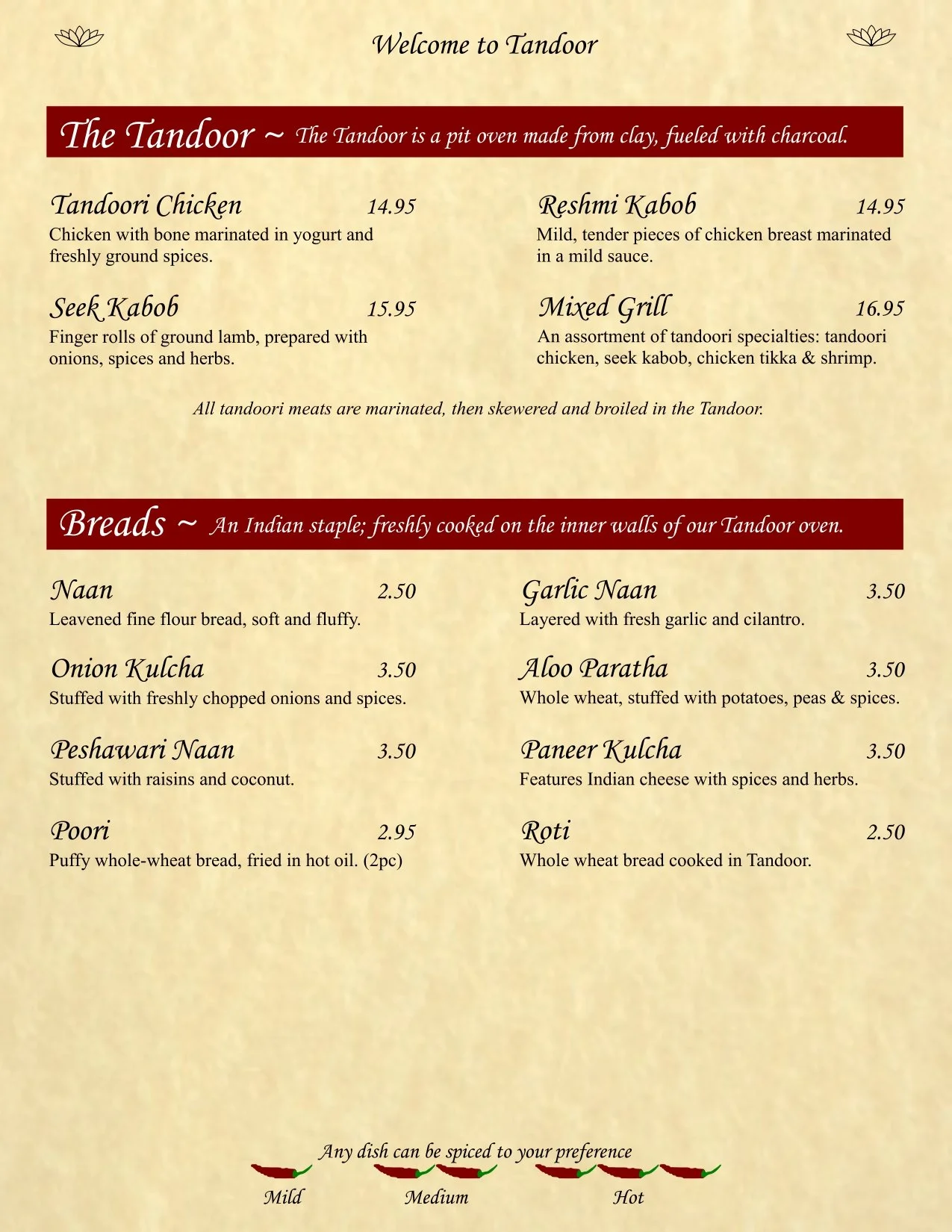 Menu — Tandoor of Toledo