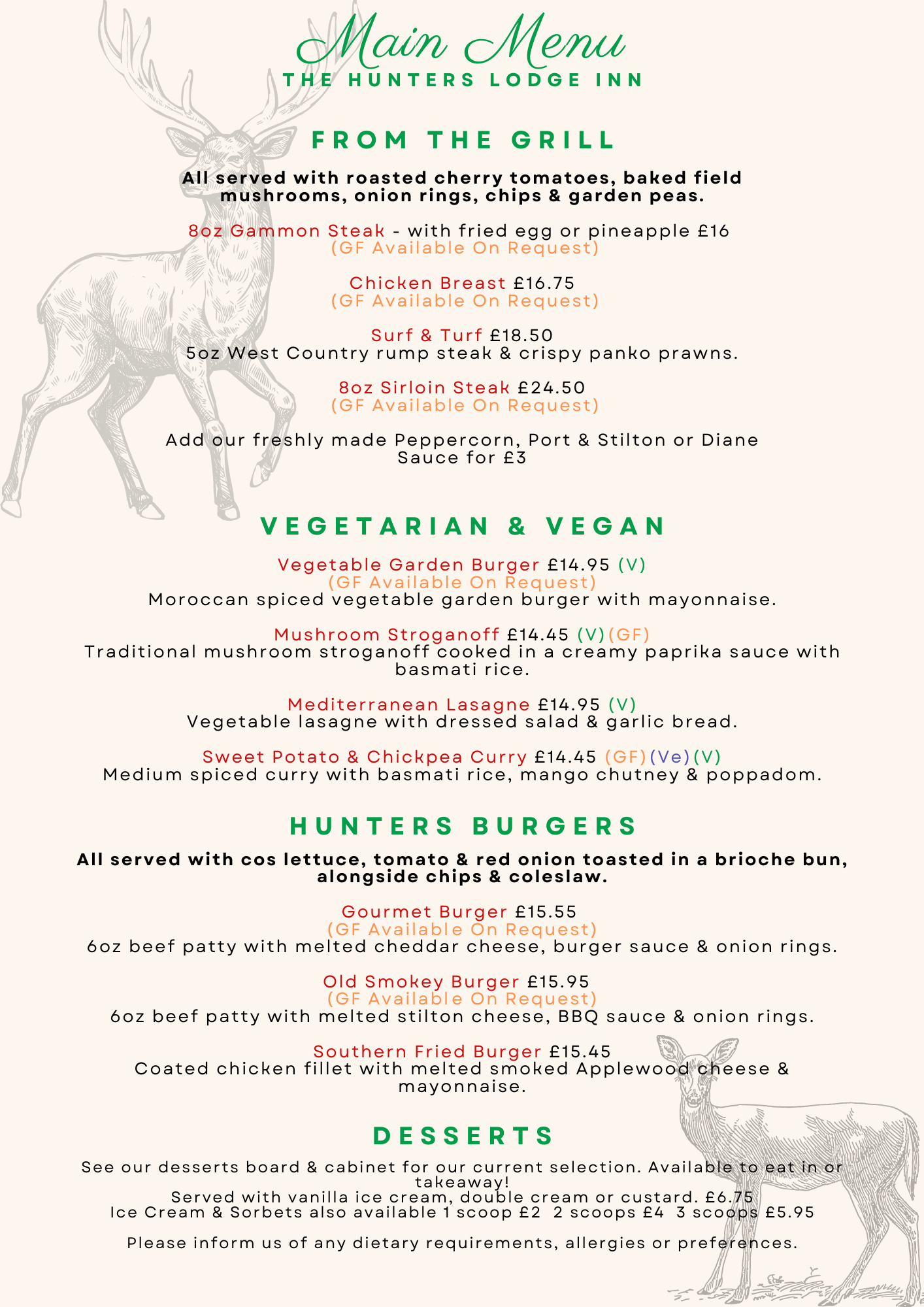 The Hunters Lodge Inn - The Hunters Lodge Inn pub menu and childrens menu