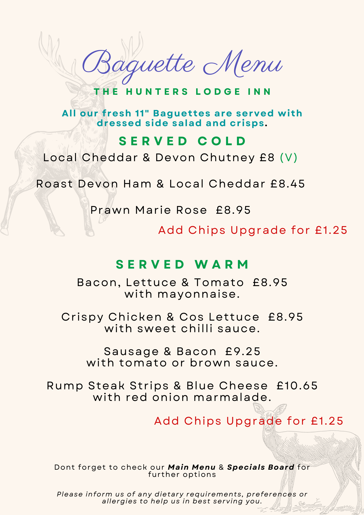 The Hunters Lodge Inn - The Hunters Lodge Inn pub menu and childrens menu