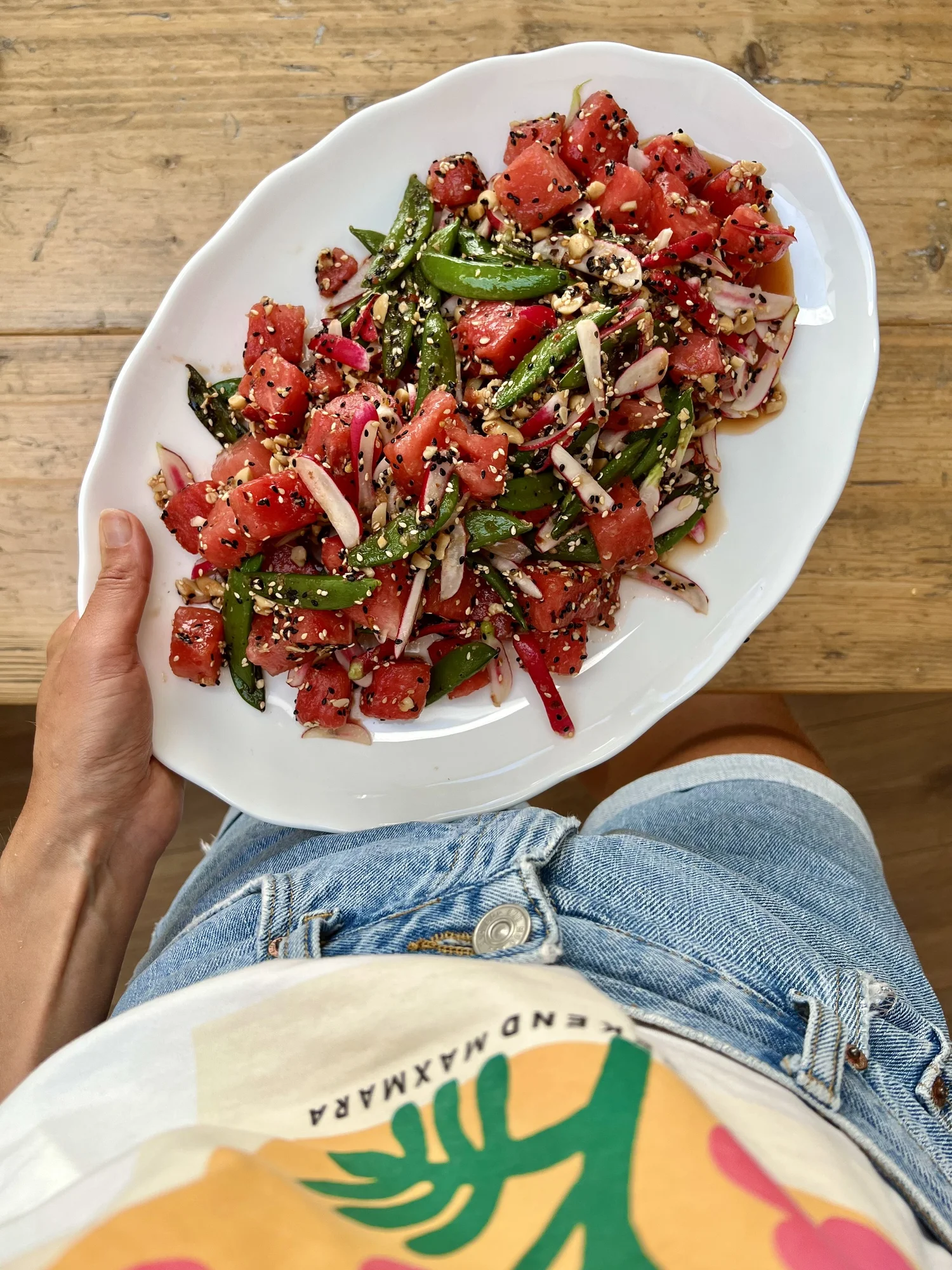 Watermelon, sugar snap peanut salad — ALEXANDRA DUDLEY