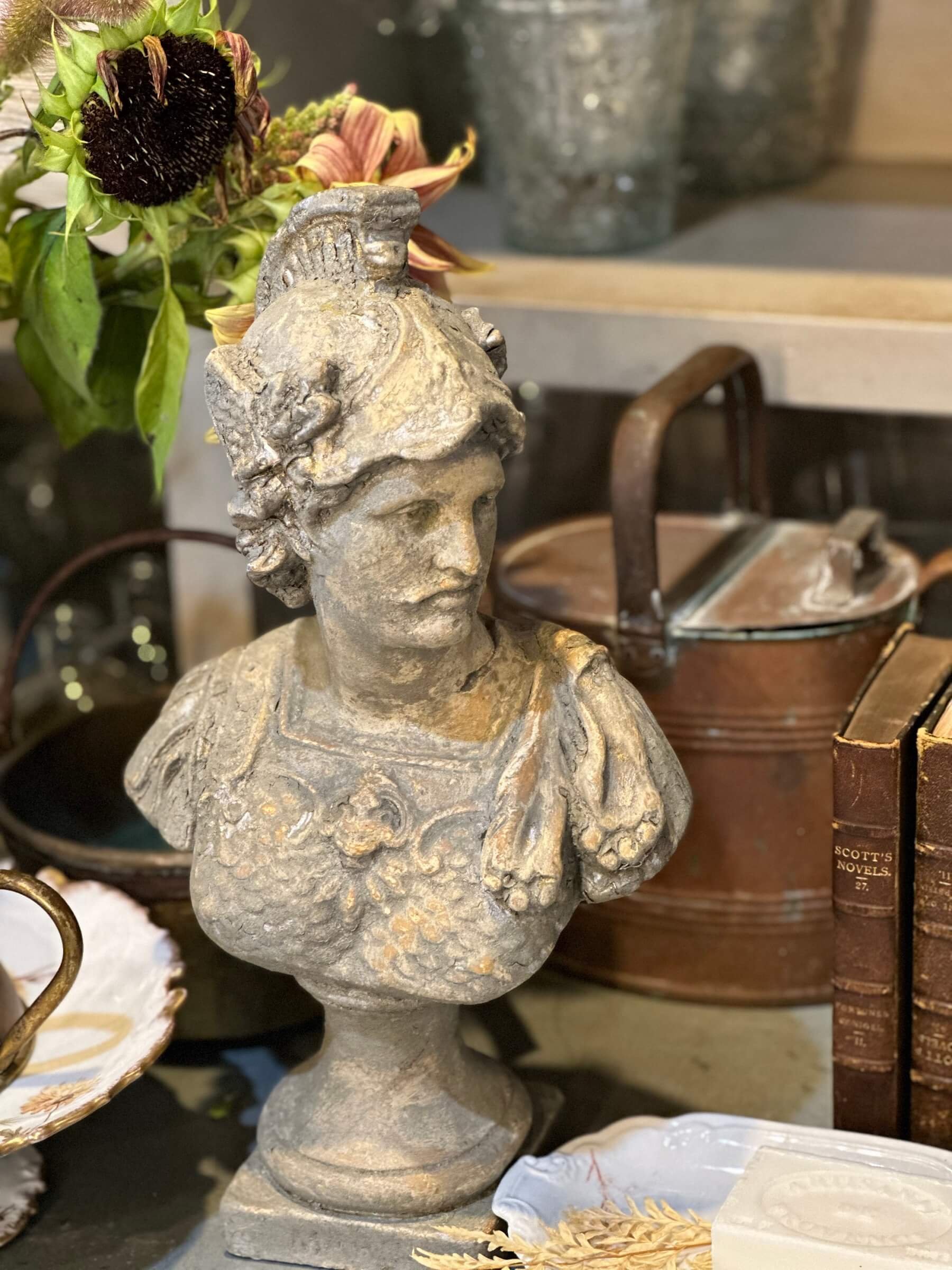 French Vintage Goddess Bust Sculpture - Minerva / Athena Statue