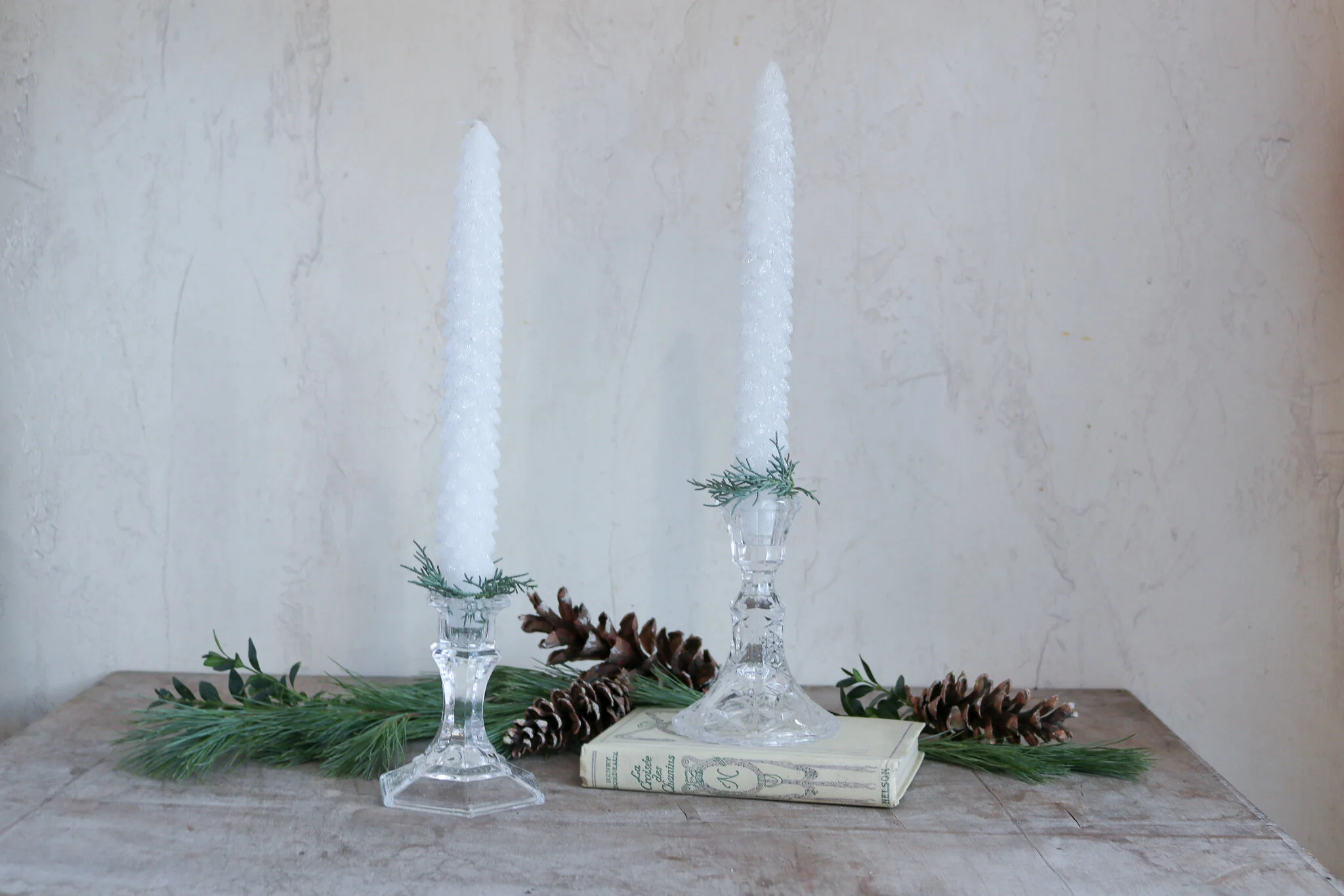White Sparkle 10" Holiday Tree Taper Candles