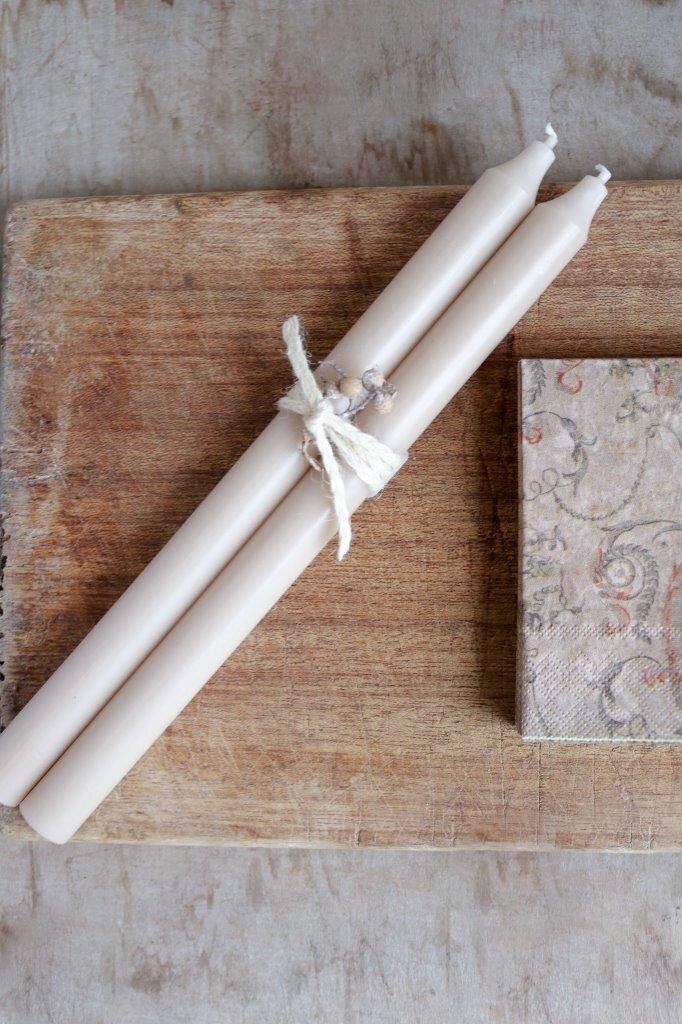 Beige 12" Premium Taper Candles Pair | Smokeless, Dripless, Unscented ...