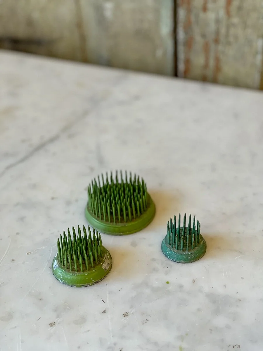 Vintage Flower Frog with Spikes - Green Pin Floral Arranging Frog