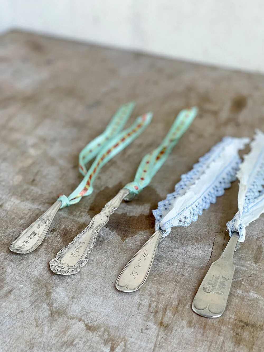 Antique Silverware Handle Bookmark with Vintage Ribbon
