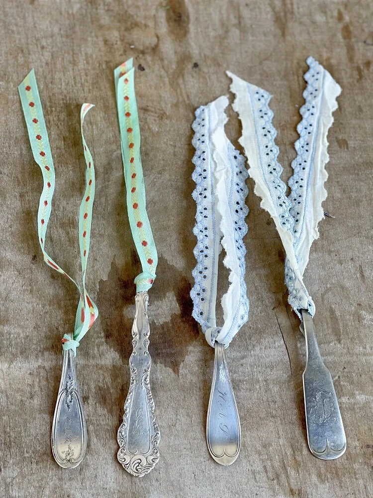 Antique Silverware Handle Bookmark with Vintage Ribbon