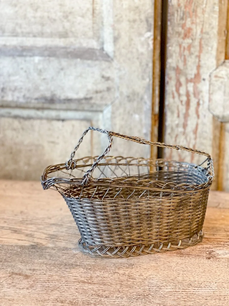 Vintage French Wire Wine Bottle Holder Basket