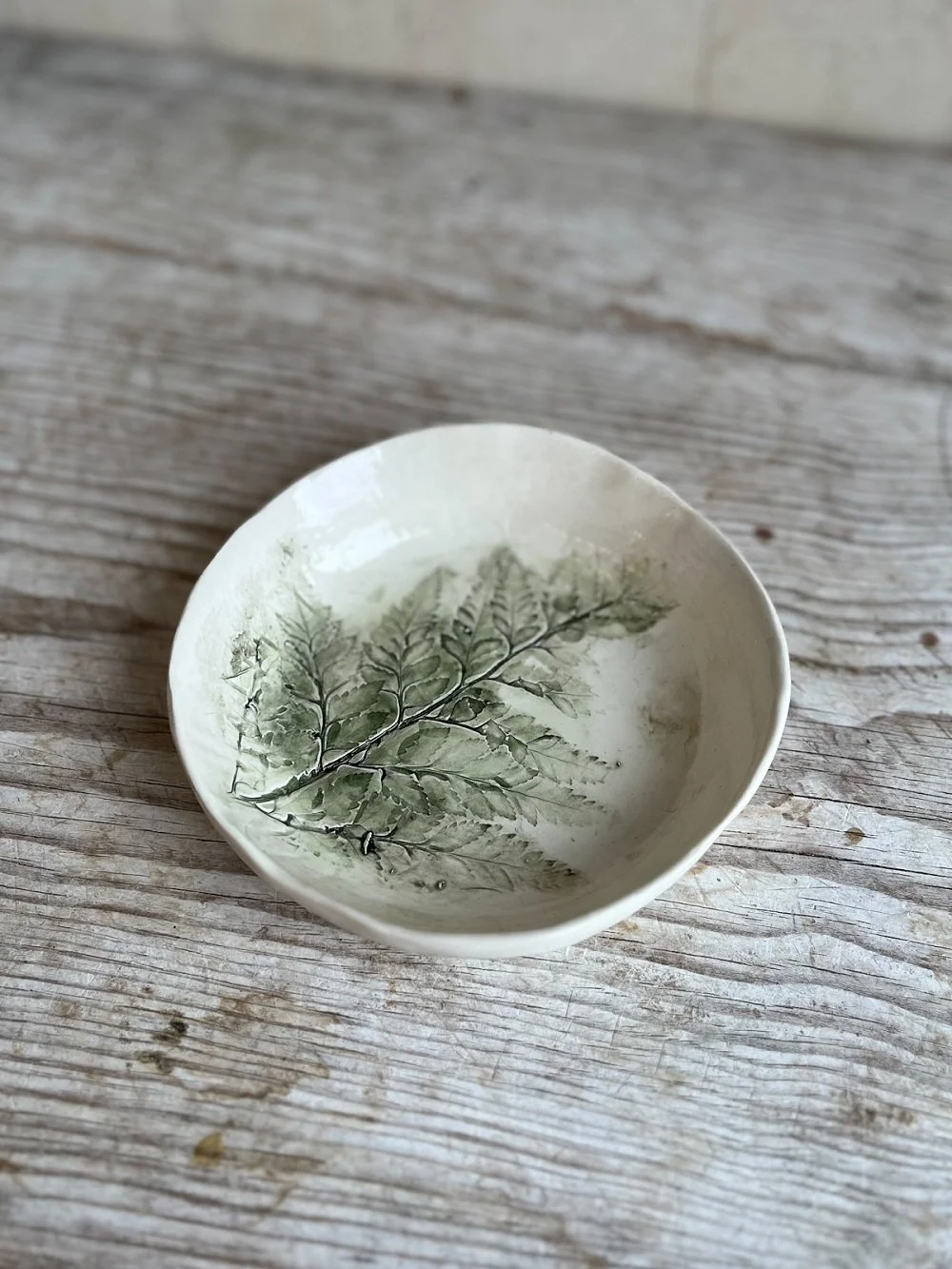 Handmade Ceramic Dishes with Botanical Impressions - Fern Leaf Designs