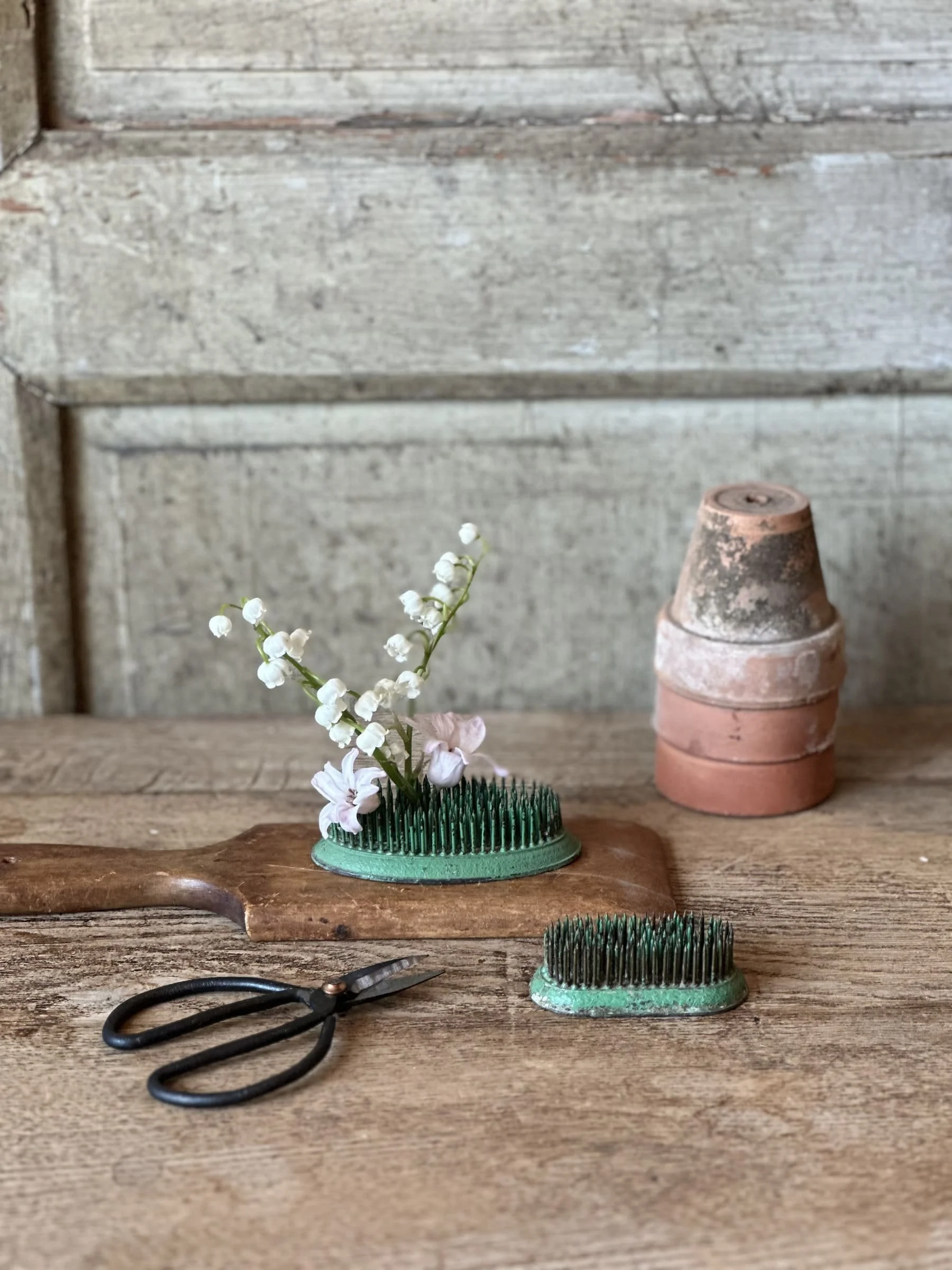 Vintage Flower Frog with Spikes - Green Pin Floral Arranging Frog