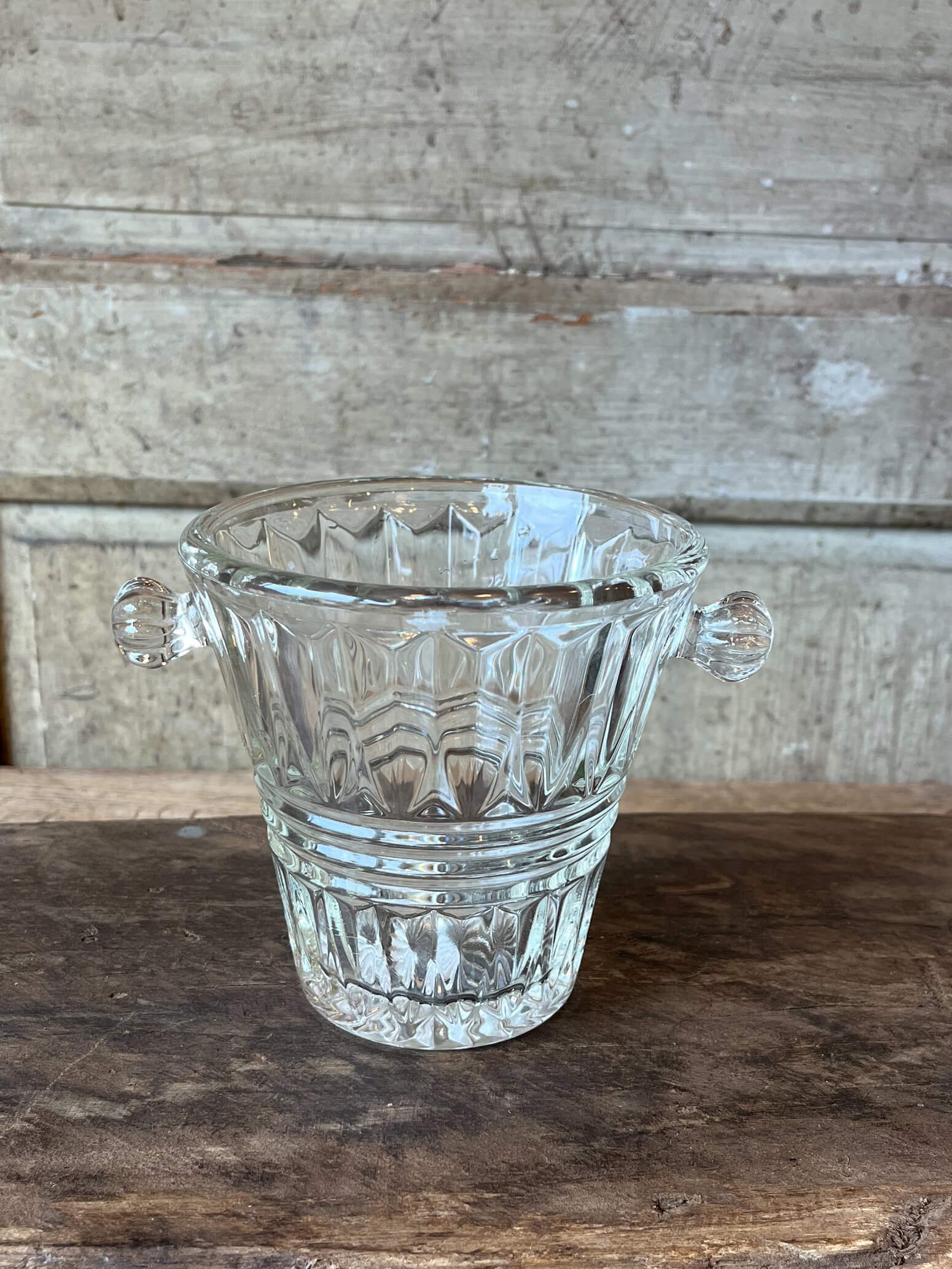 French Vintage Mid-Century Pressed Glass Ice Bucket with Stainless ...