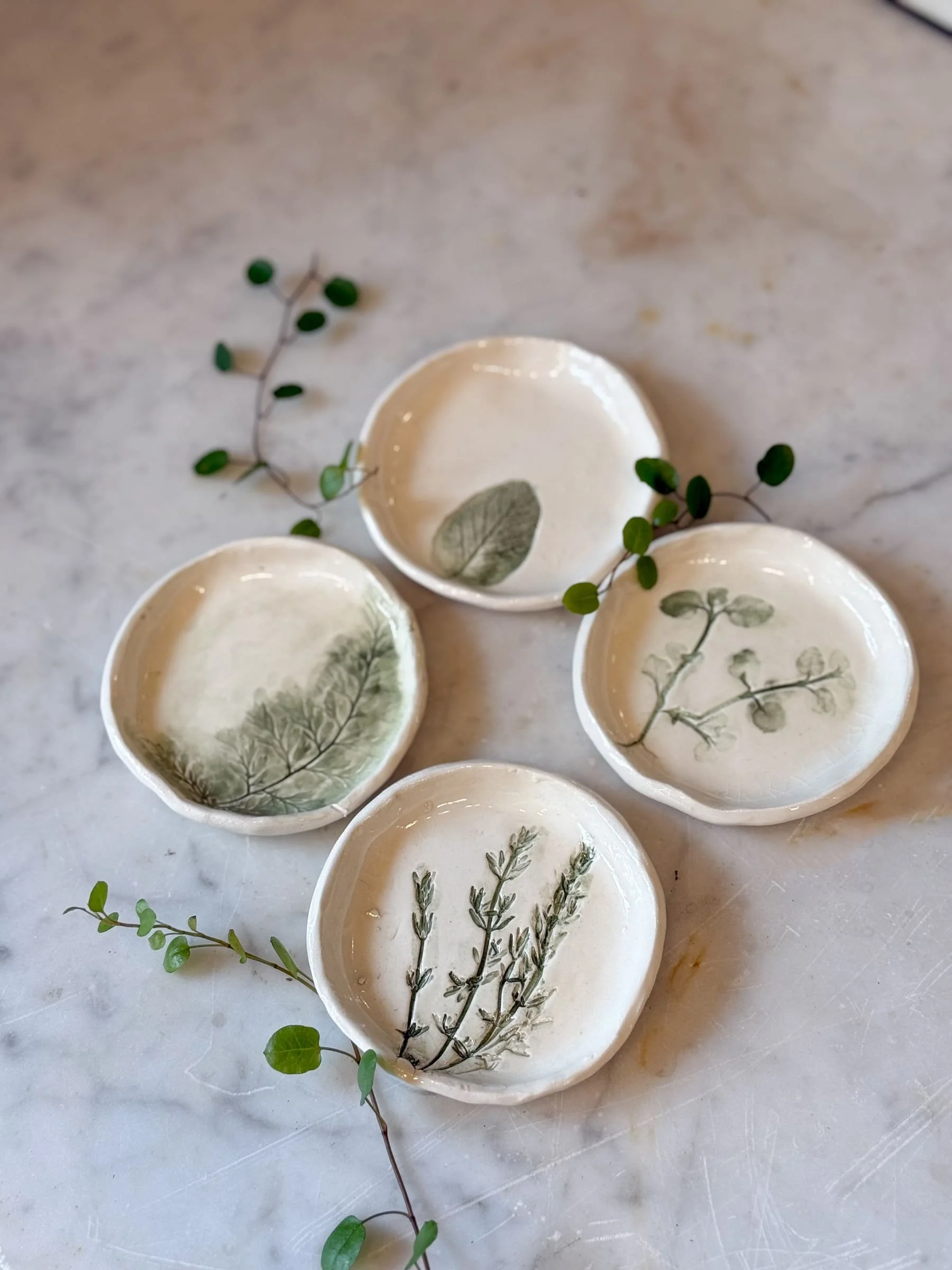 Handmade Ceramic Soap Dishes with Botanical Impressions