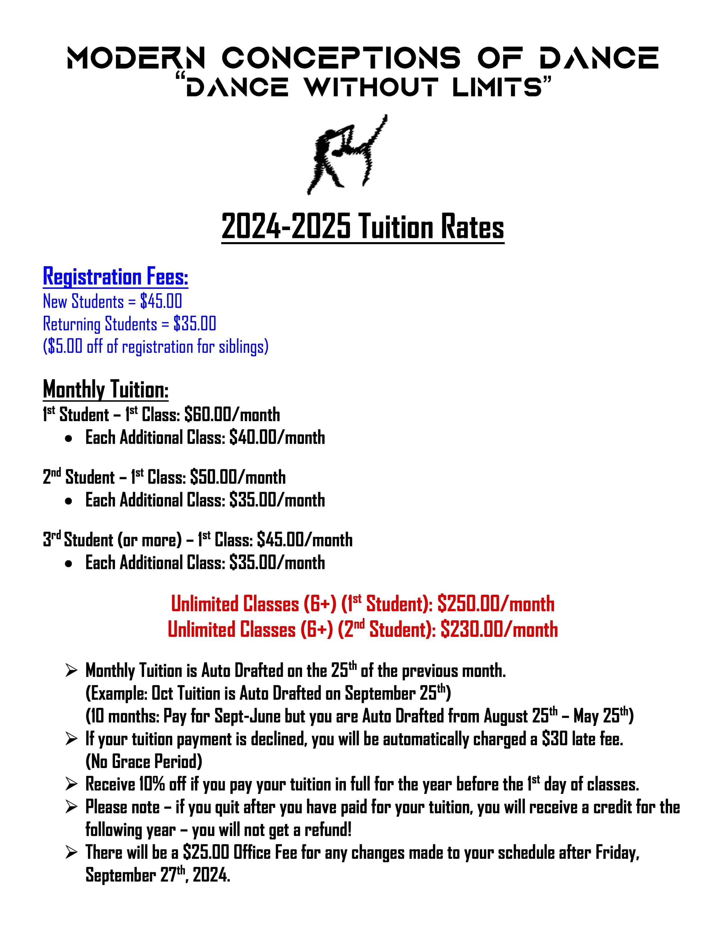 Pricing — Modern Conceptions of Dance