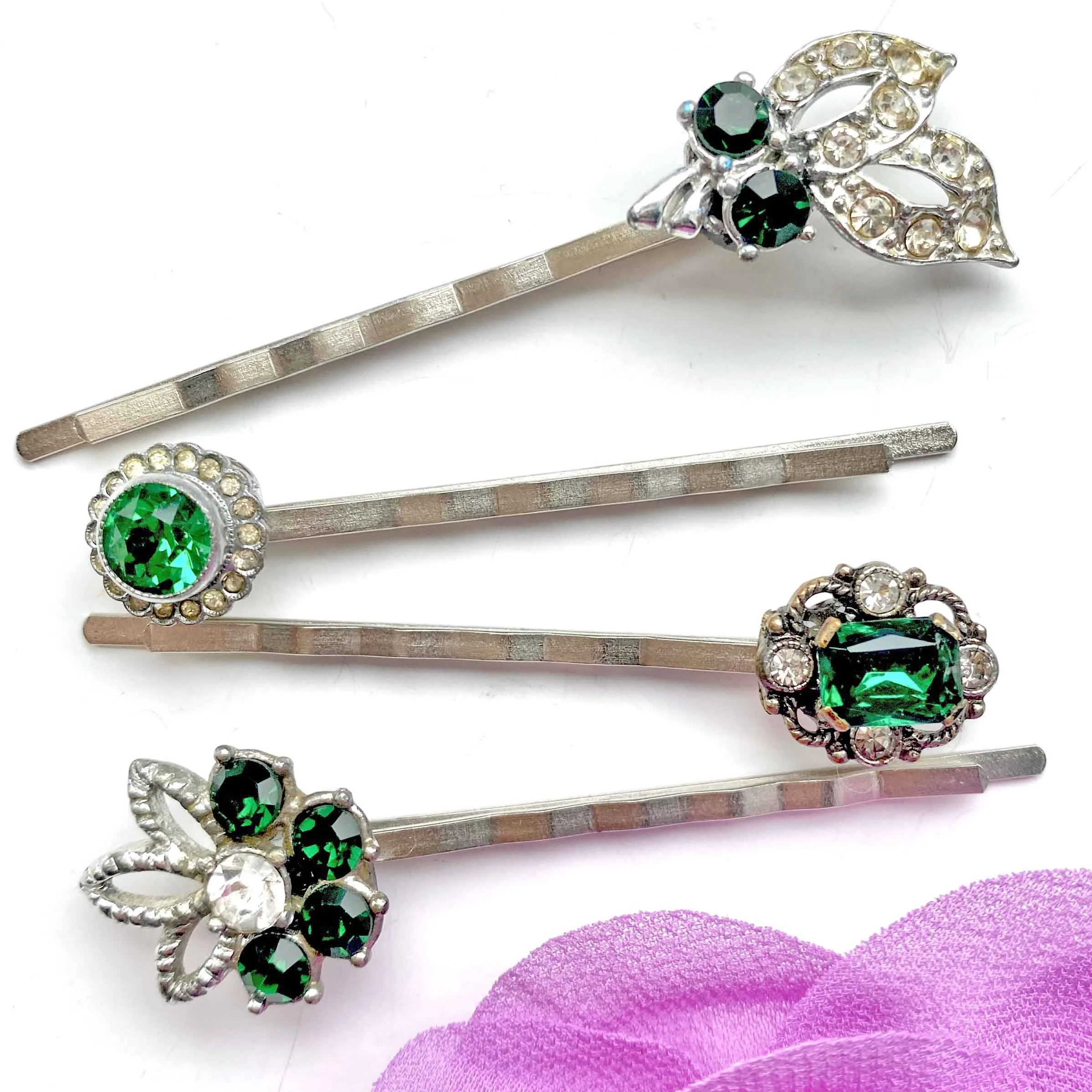 Pair Vintage 1950s Spring Green Rhinestone Hair Pins — Vintage Hair ...