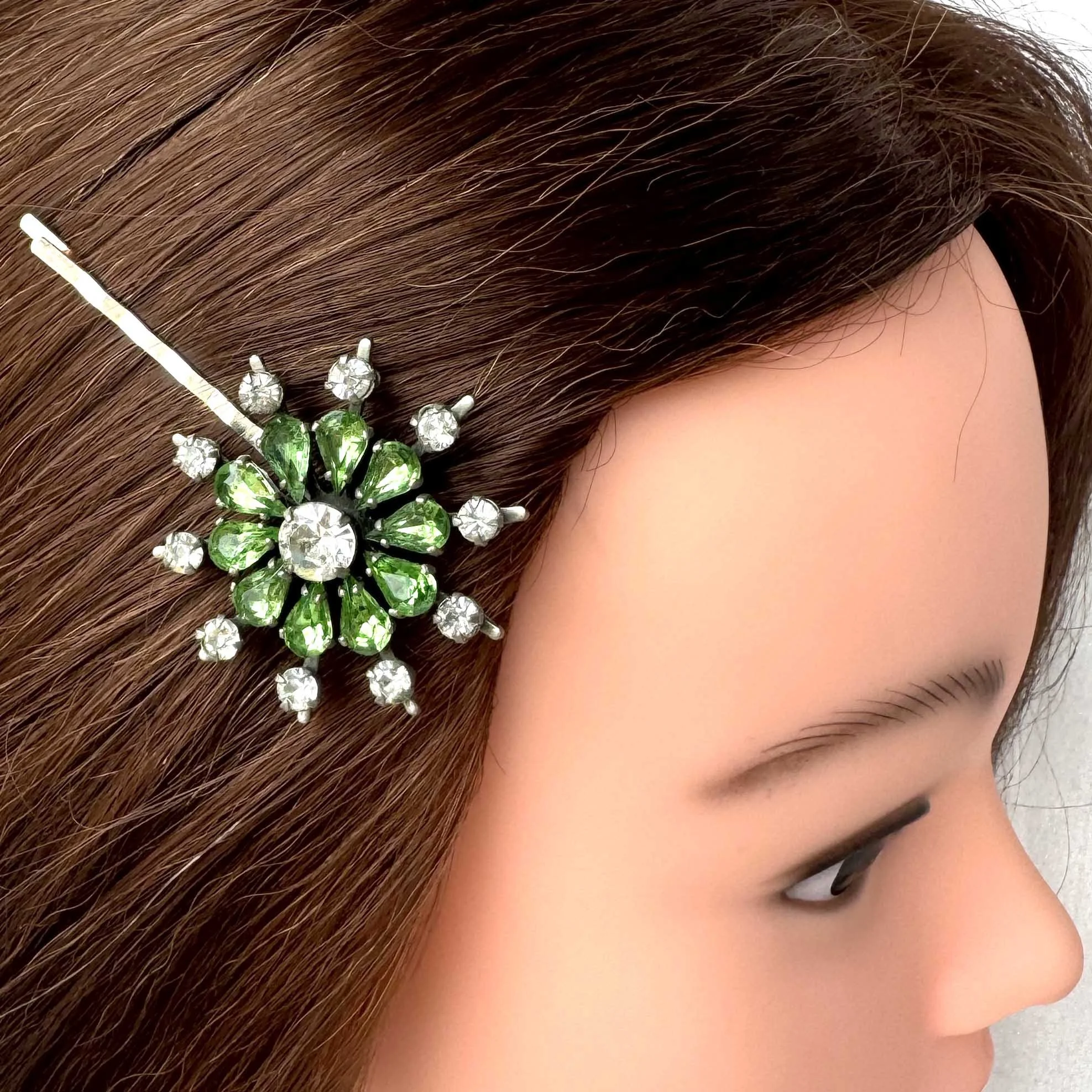 Pair Vintage 1950s Spring Green Rhinestone Hair Pins — Vintage Hair ...