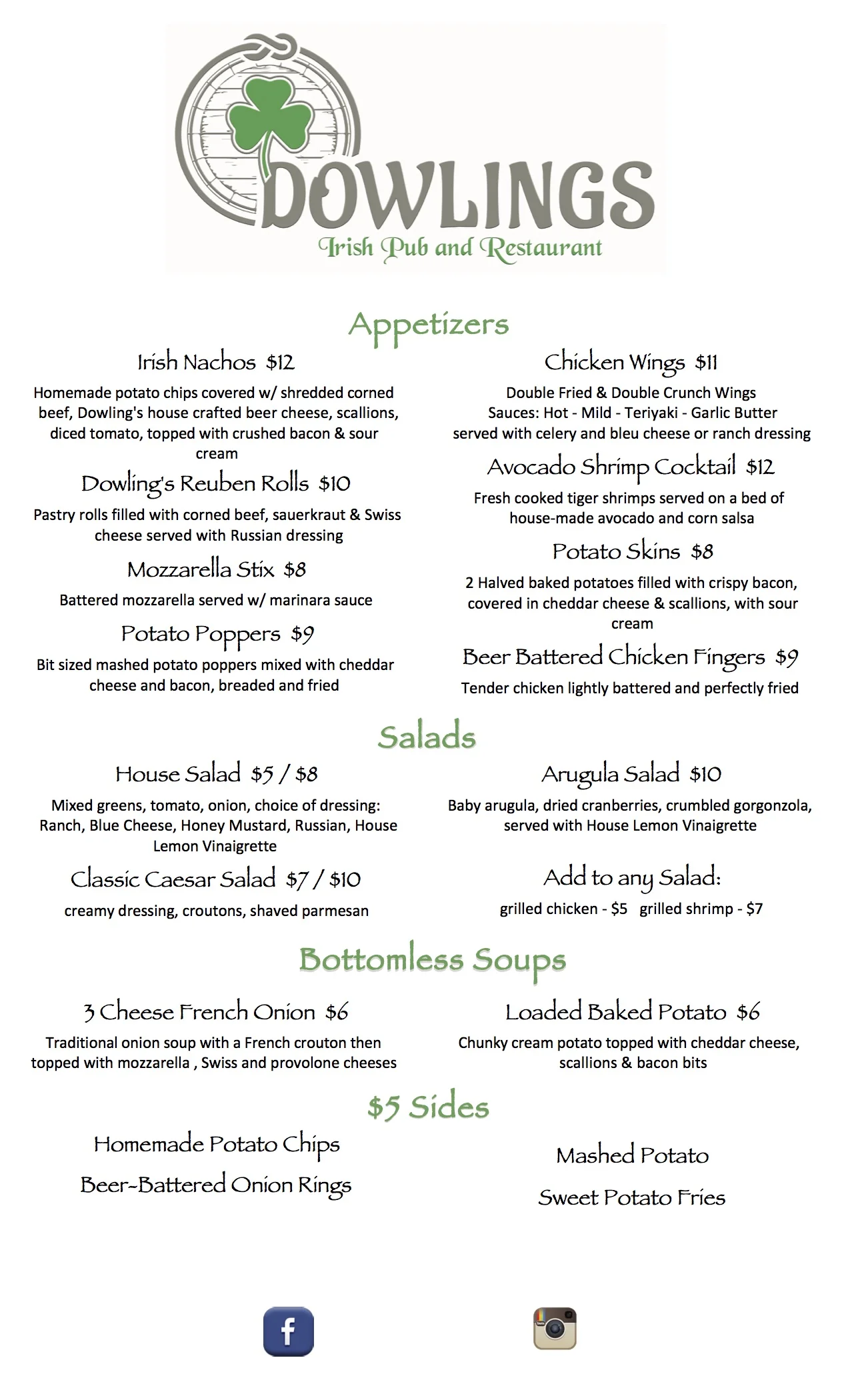 Traditional Irish Menu