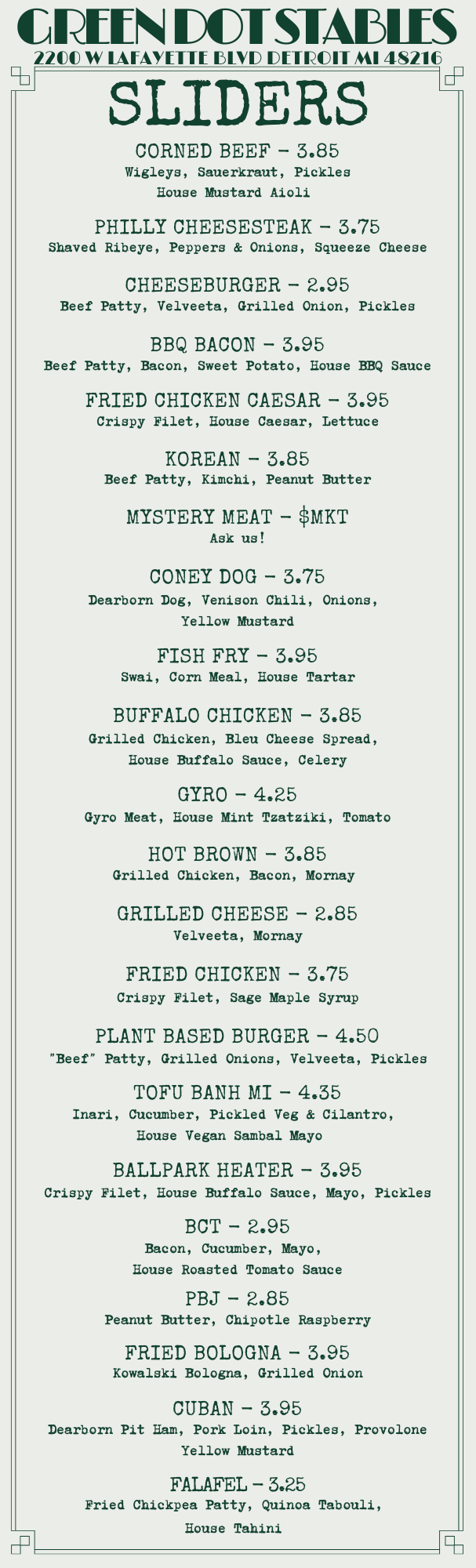 DETROIT MENU — GDS