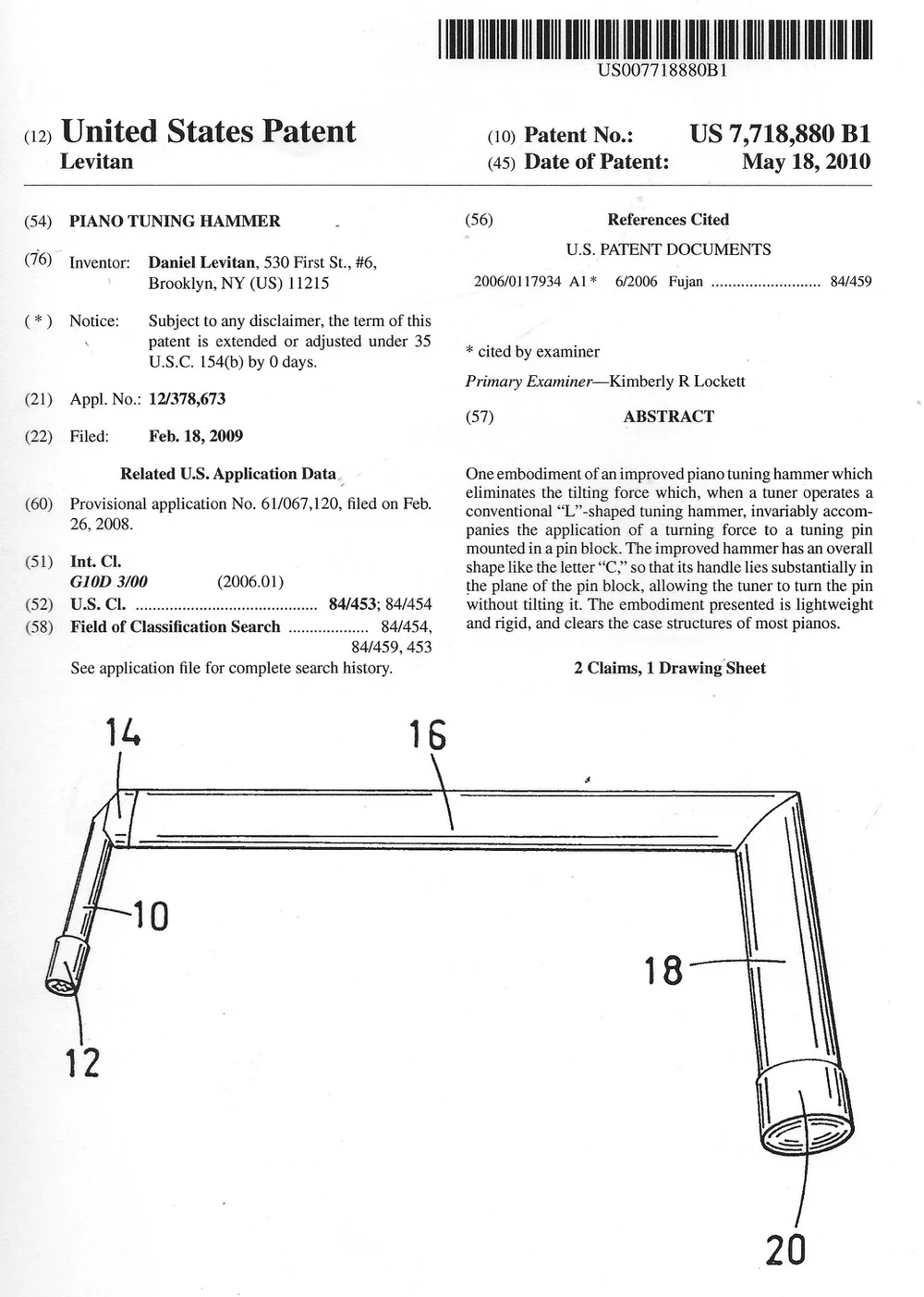 patent first page — Levitan Tuning Levers