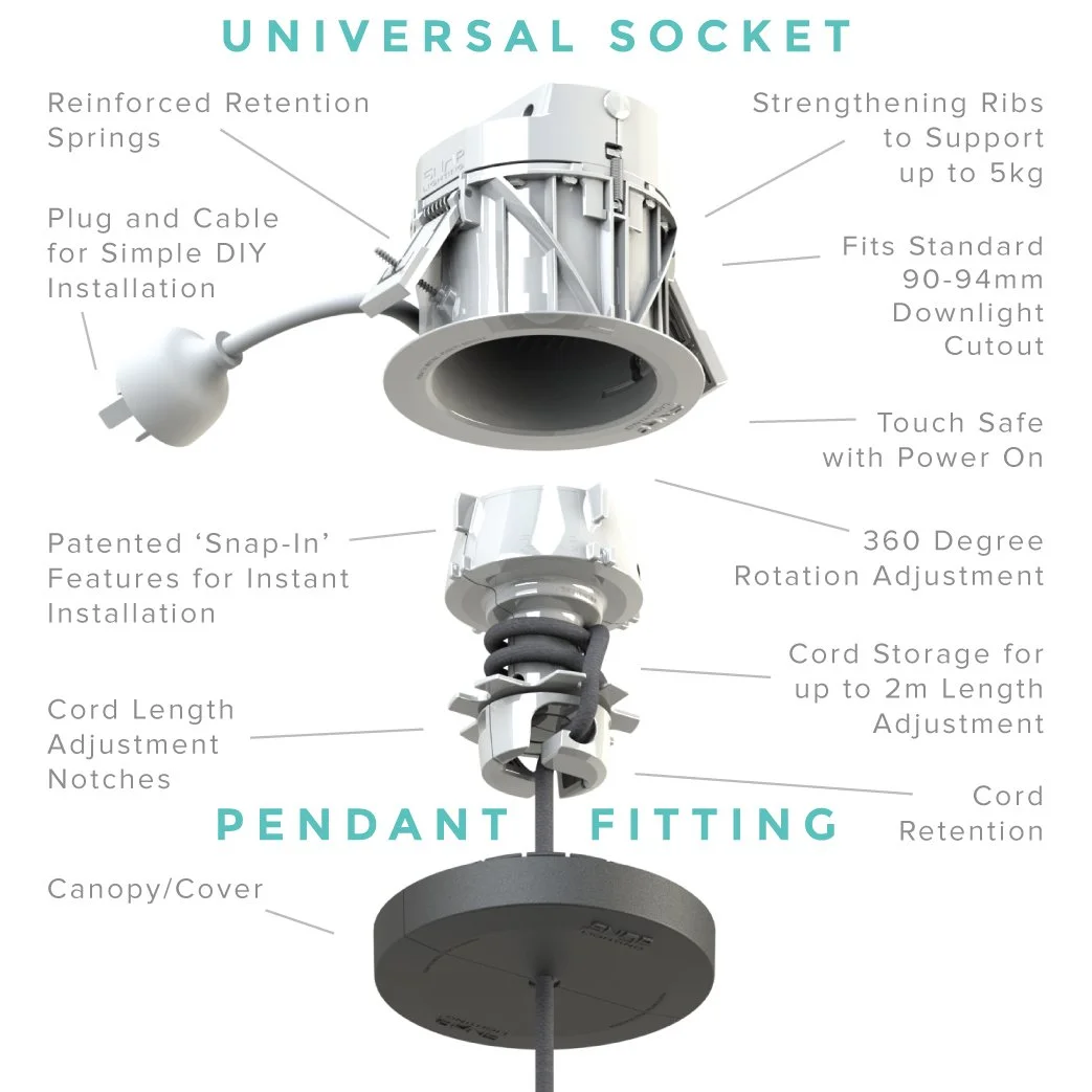 Snap Lighting — Ingrid - White Fabric Downlight to Pendant Conversion Kit