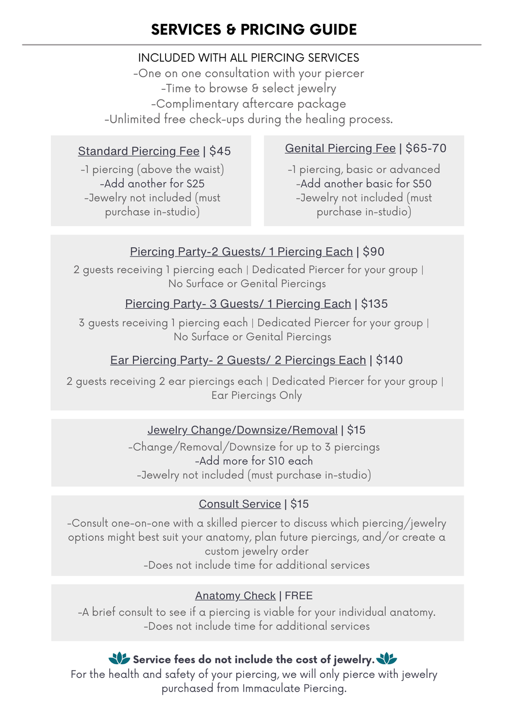 Immaculate Piercing - Service & Pricing Guide — Immaculate Piercing