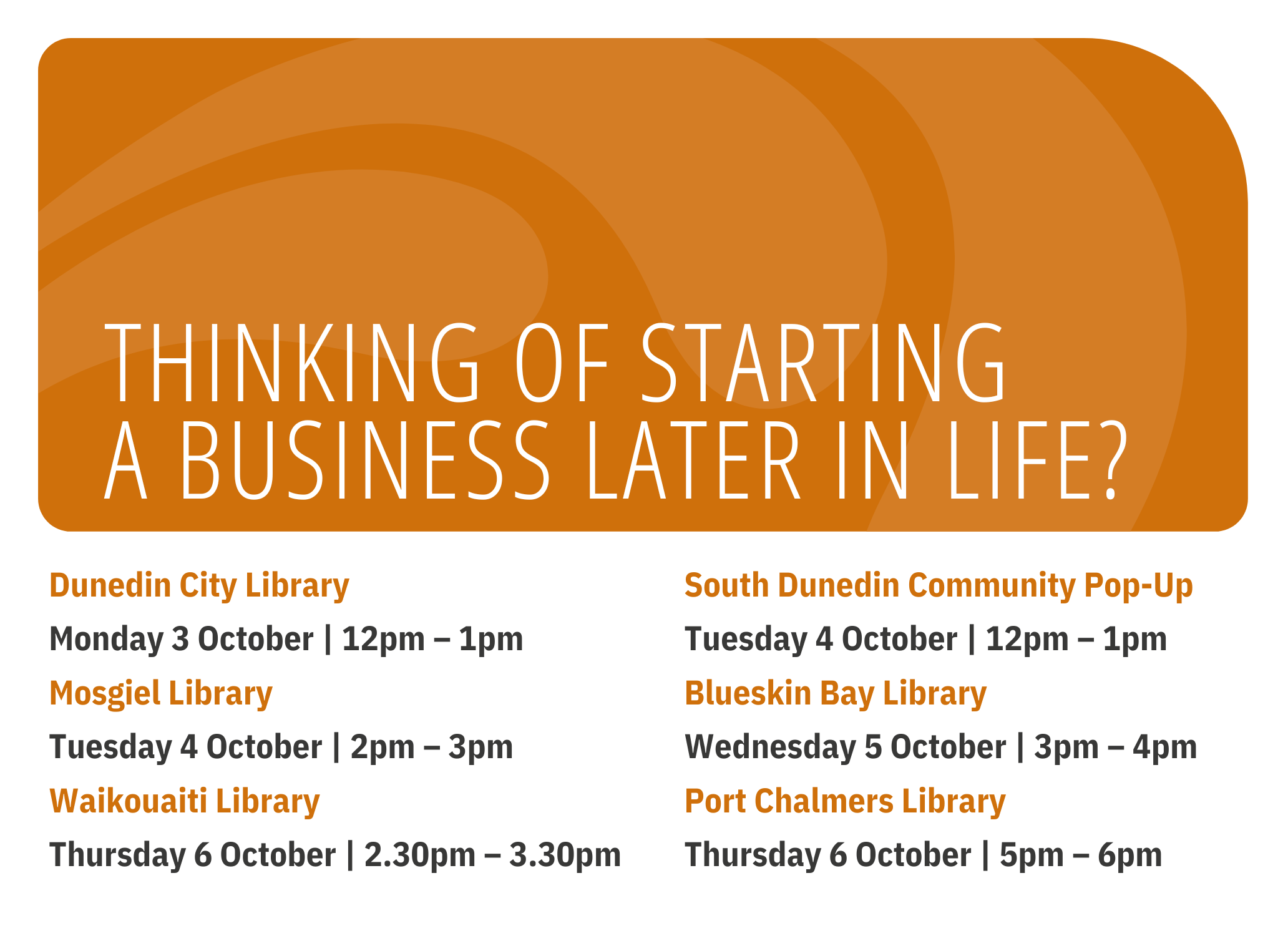 Free Drop-In Sessions for Senior Entrepreneurs — Startup Dunedin
