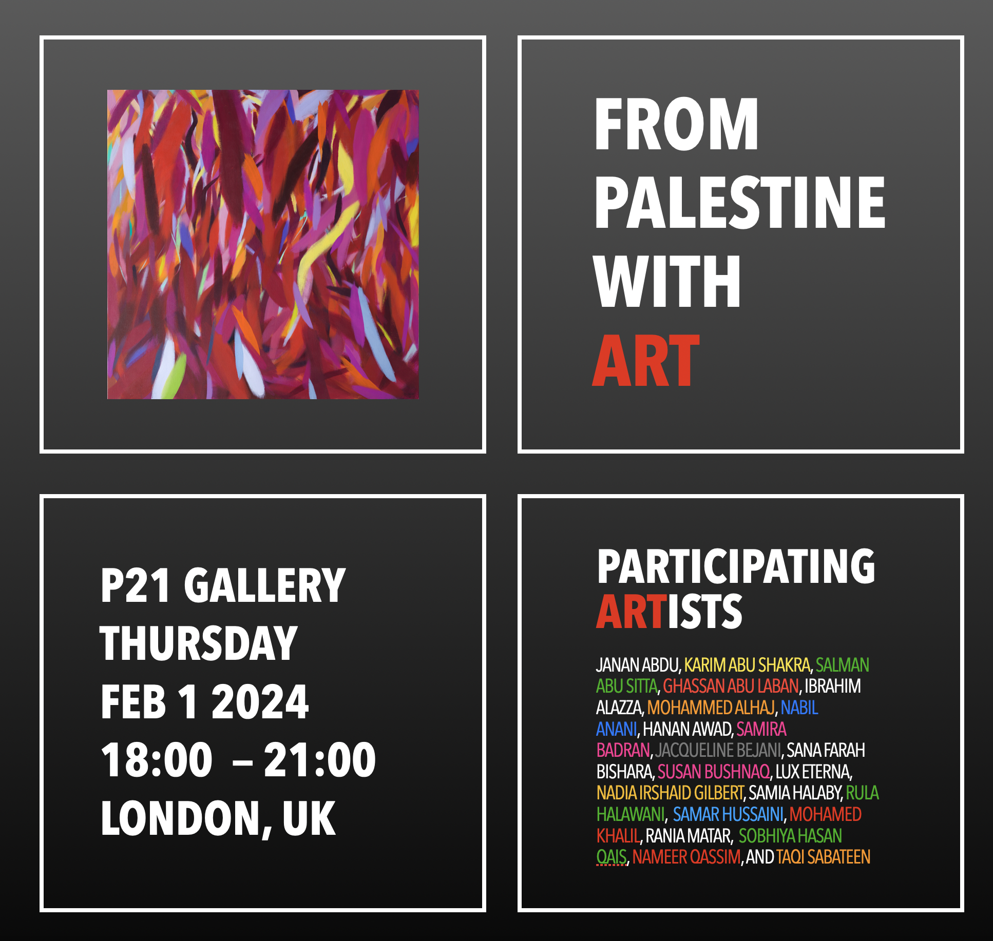 Opening ceremony of re-exhibiting of From Palestine With Art at P21 ...