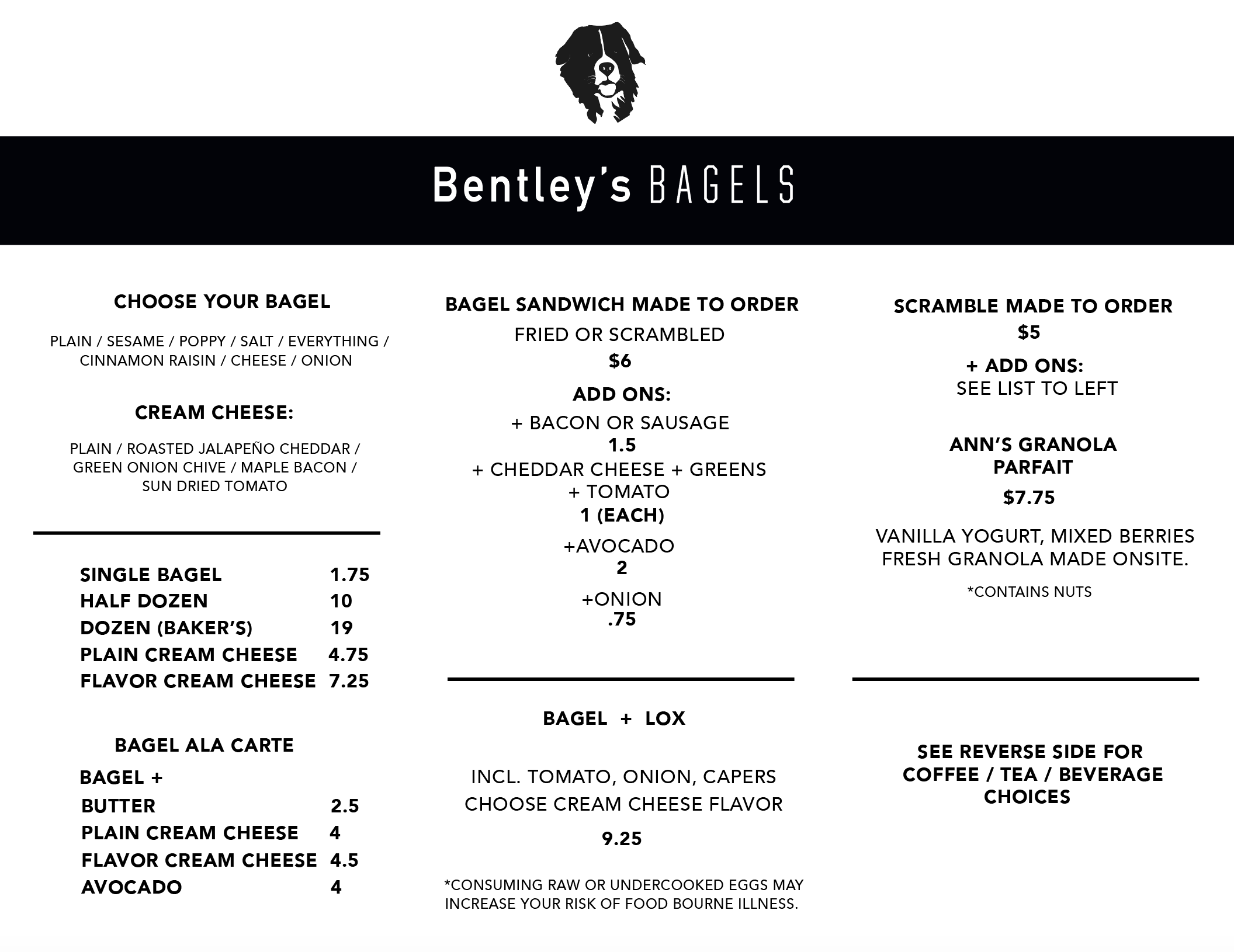 MENU — Bentley's Bagels
