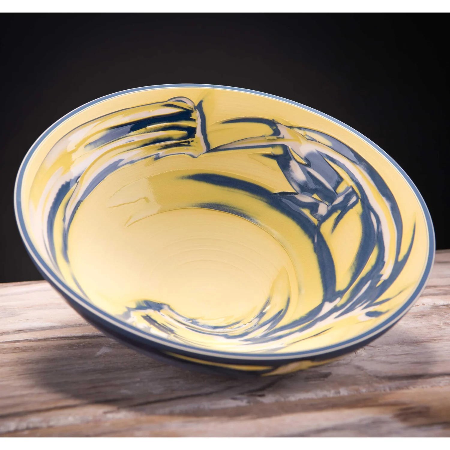 Cobalt Blue Yellow Low Centre Bowl | Coast Series | Contemporary ...