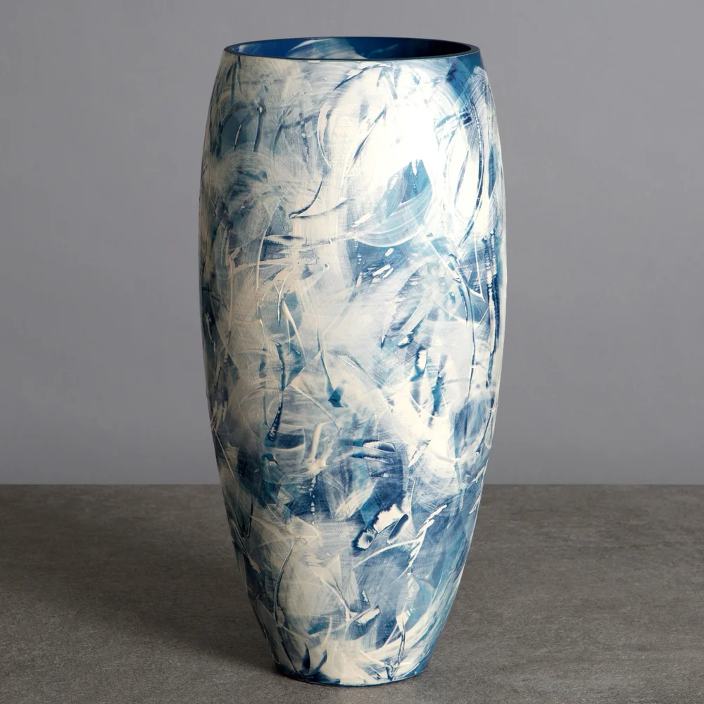 White Pale Blue Curved Vase | Waves Series | Contemporary Ceramic ...