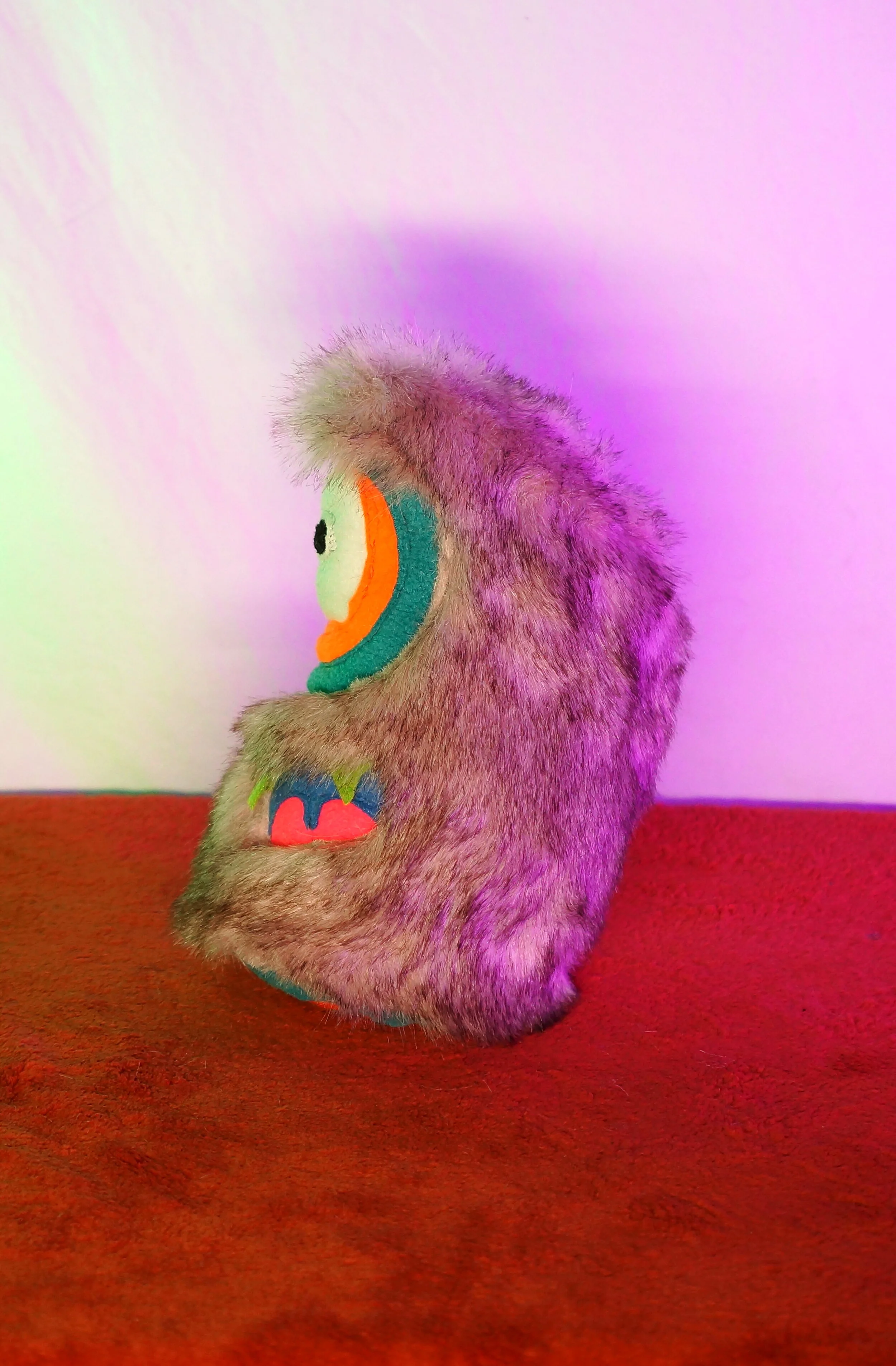 SMALL PINK/GRAY ONE EYED MONSTER WITH MOUTH — TIM MONSTERS!