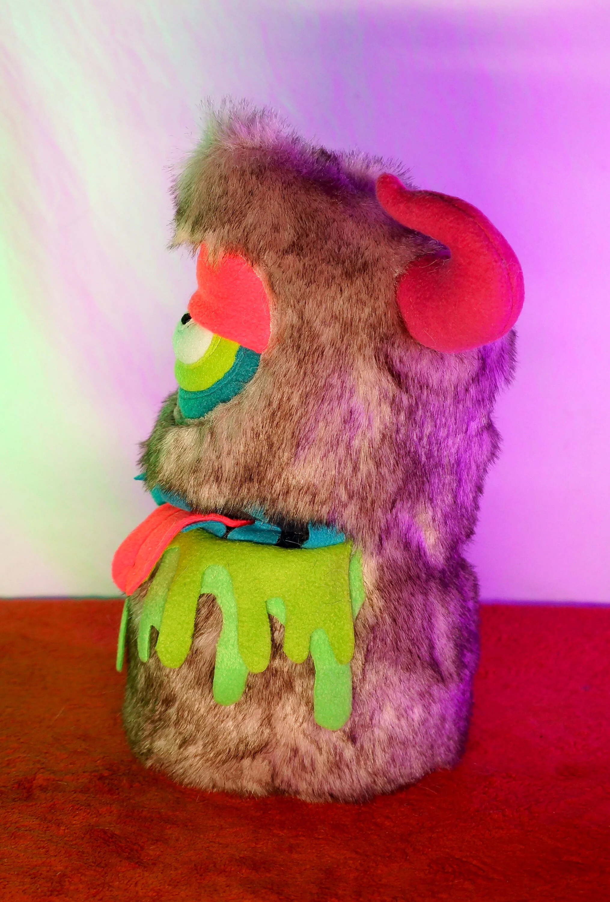 LARGE PINK ONE EYED MONSTER WITH HORNS, POCKET MOUTH & SLIME — TIM ...