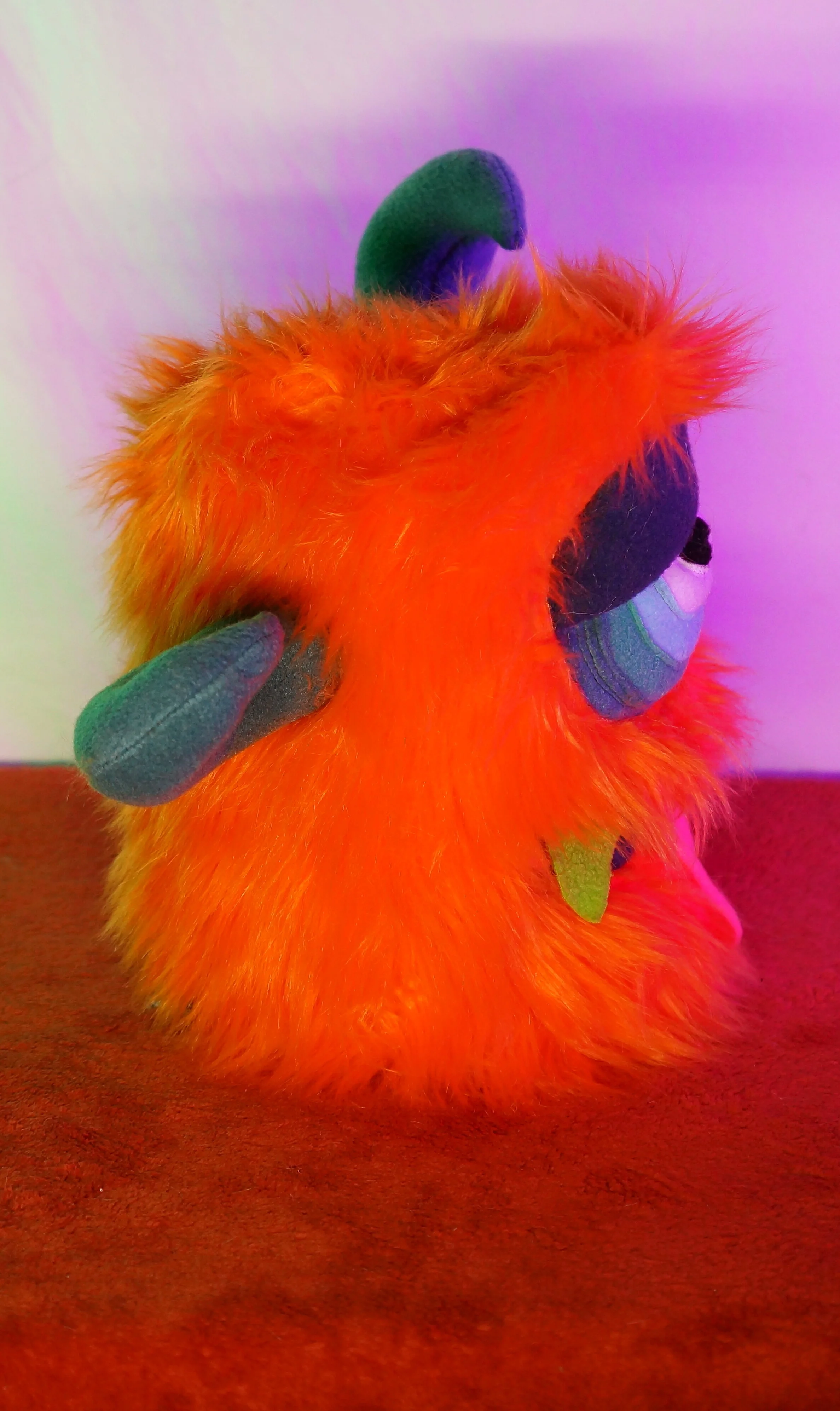 MEDIUM ORANGE ONE EYED MONSTER WITH HORNS & POCKET MOUTH — TIM MONSTERS!