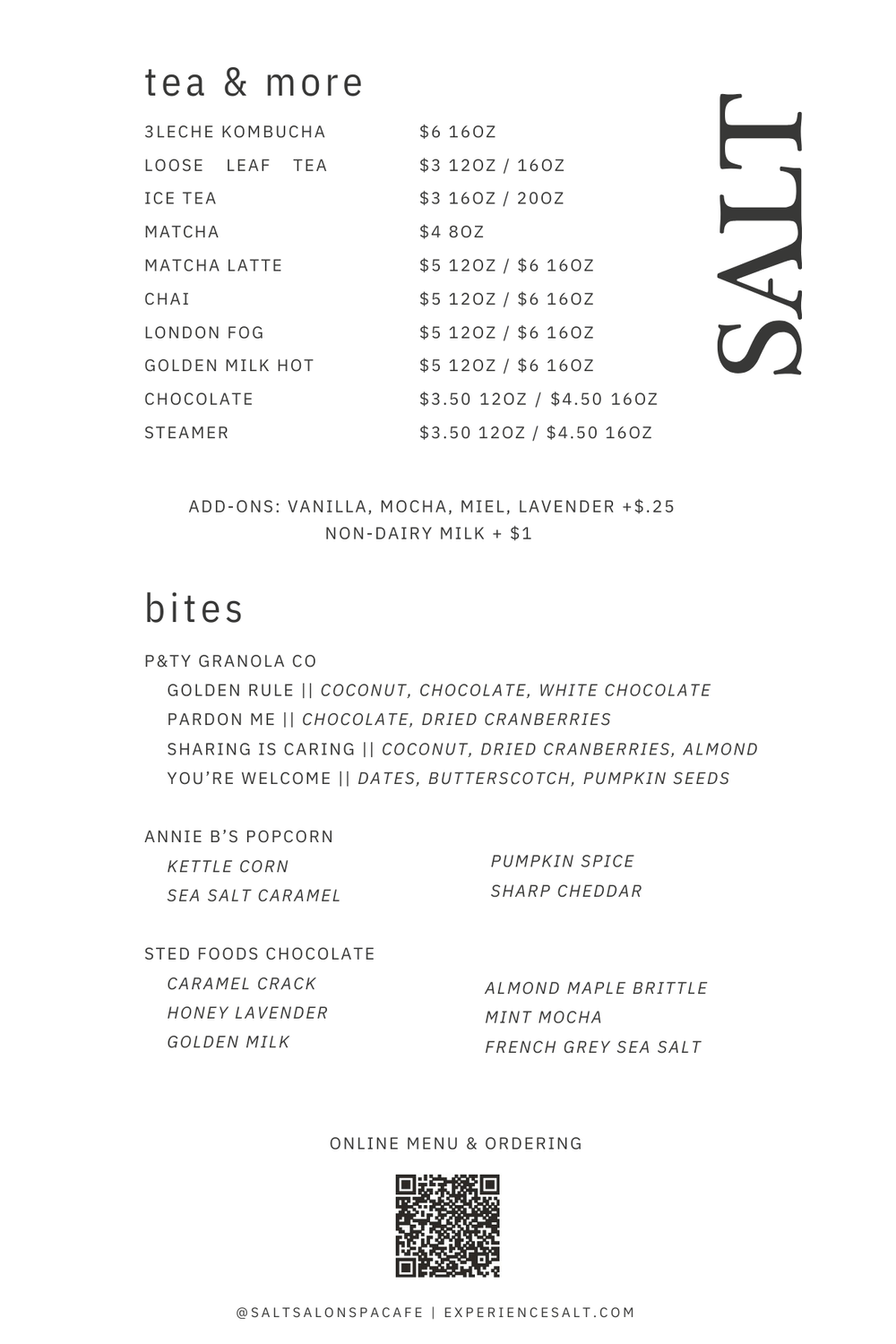 Cafe Menu — SALT