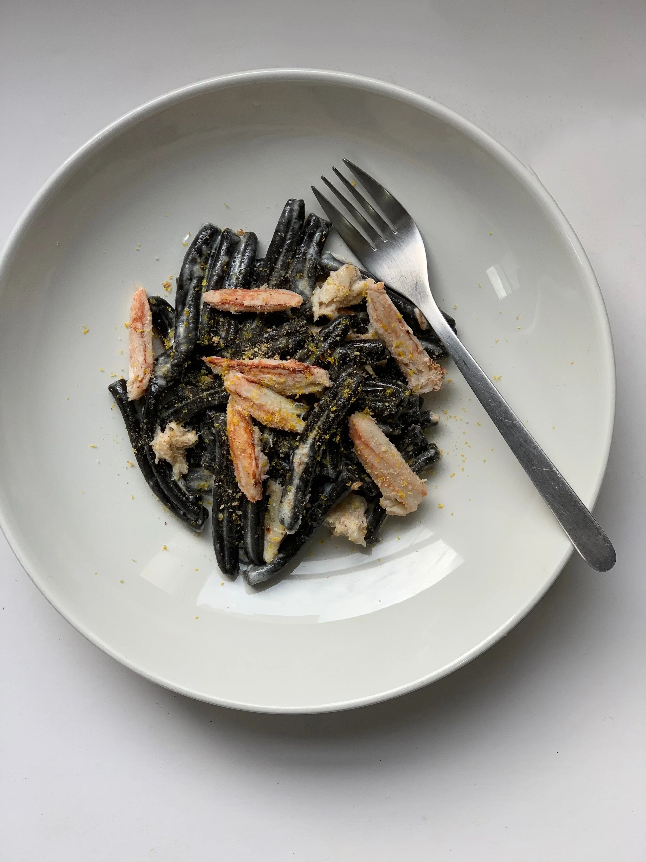 BLACK PASTA W. CRAB & LEMON — EATING FABULOUSLY BY CHRISTOPHER STEWART