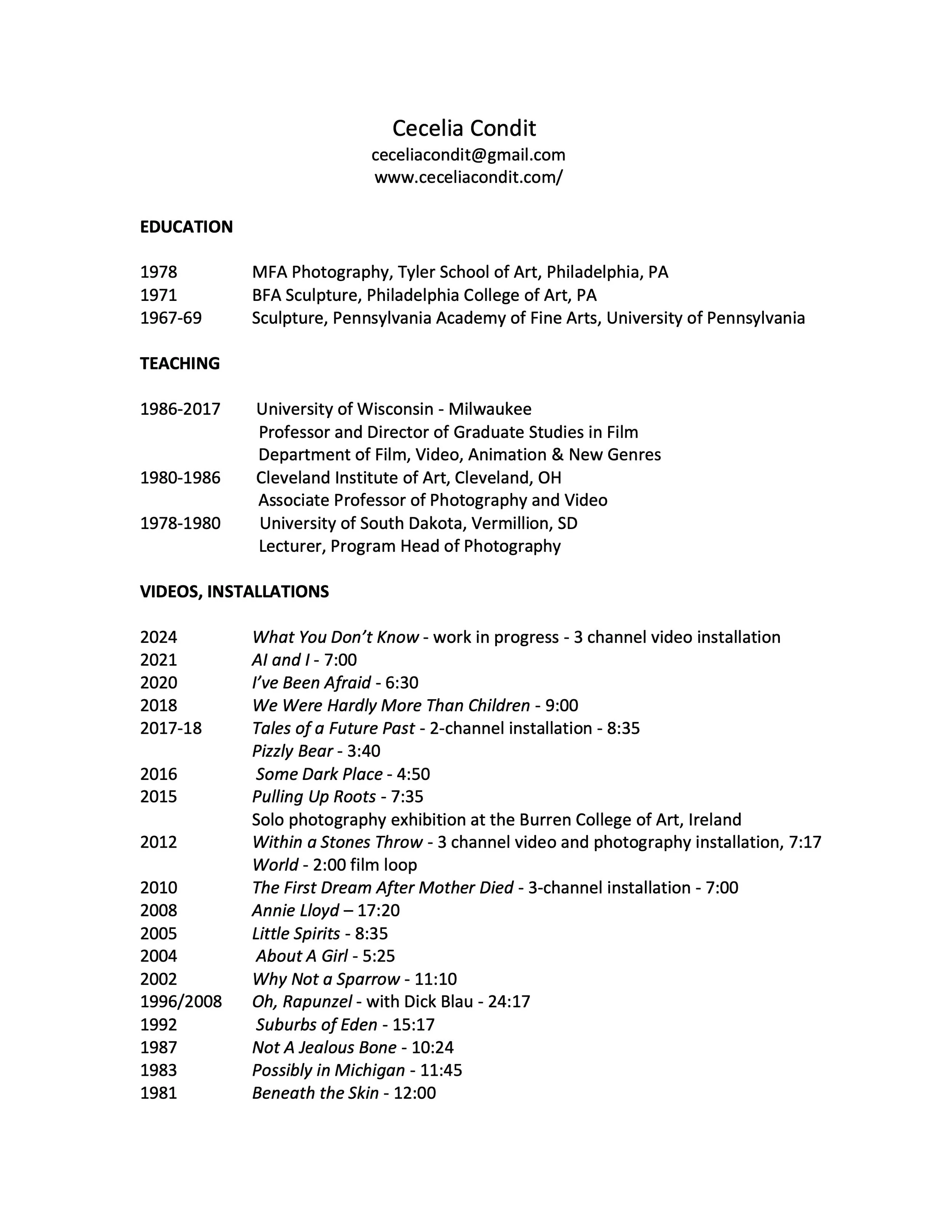RESUME — Cecelia Condit