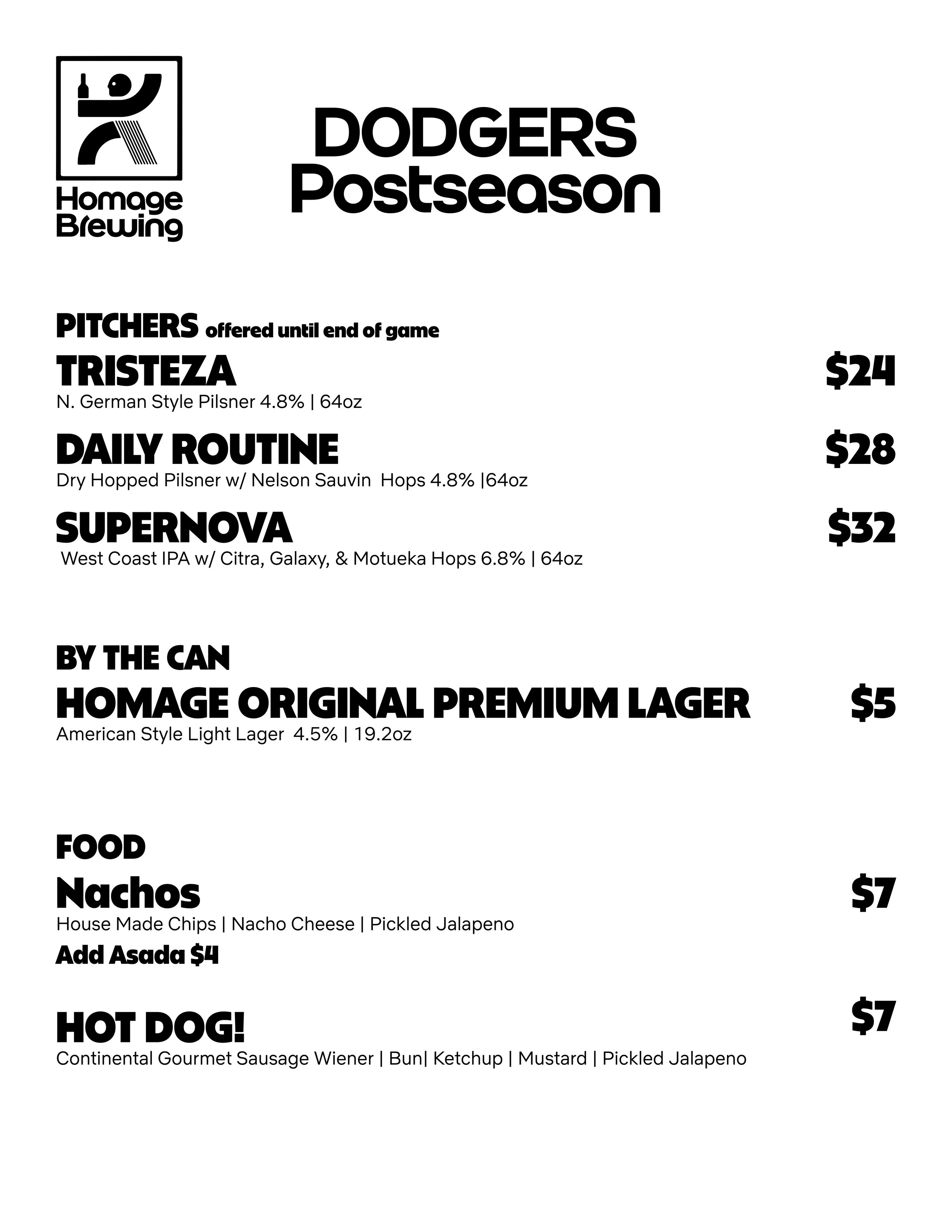 Chinatown Menus — Homage Brewing