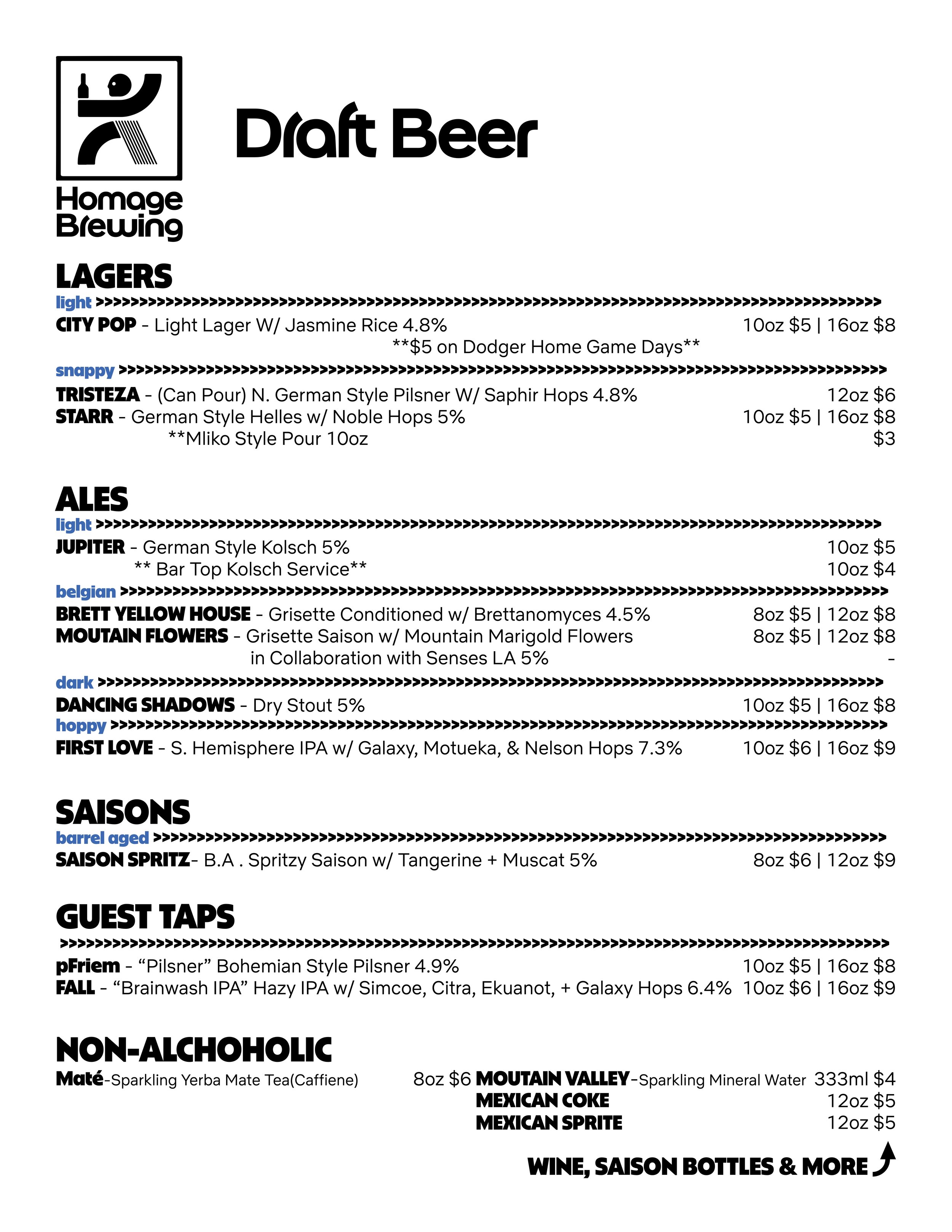Chinatown Menus — Homage Brewing
