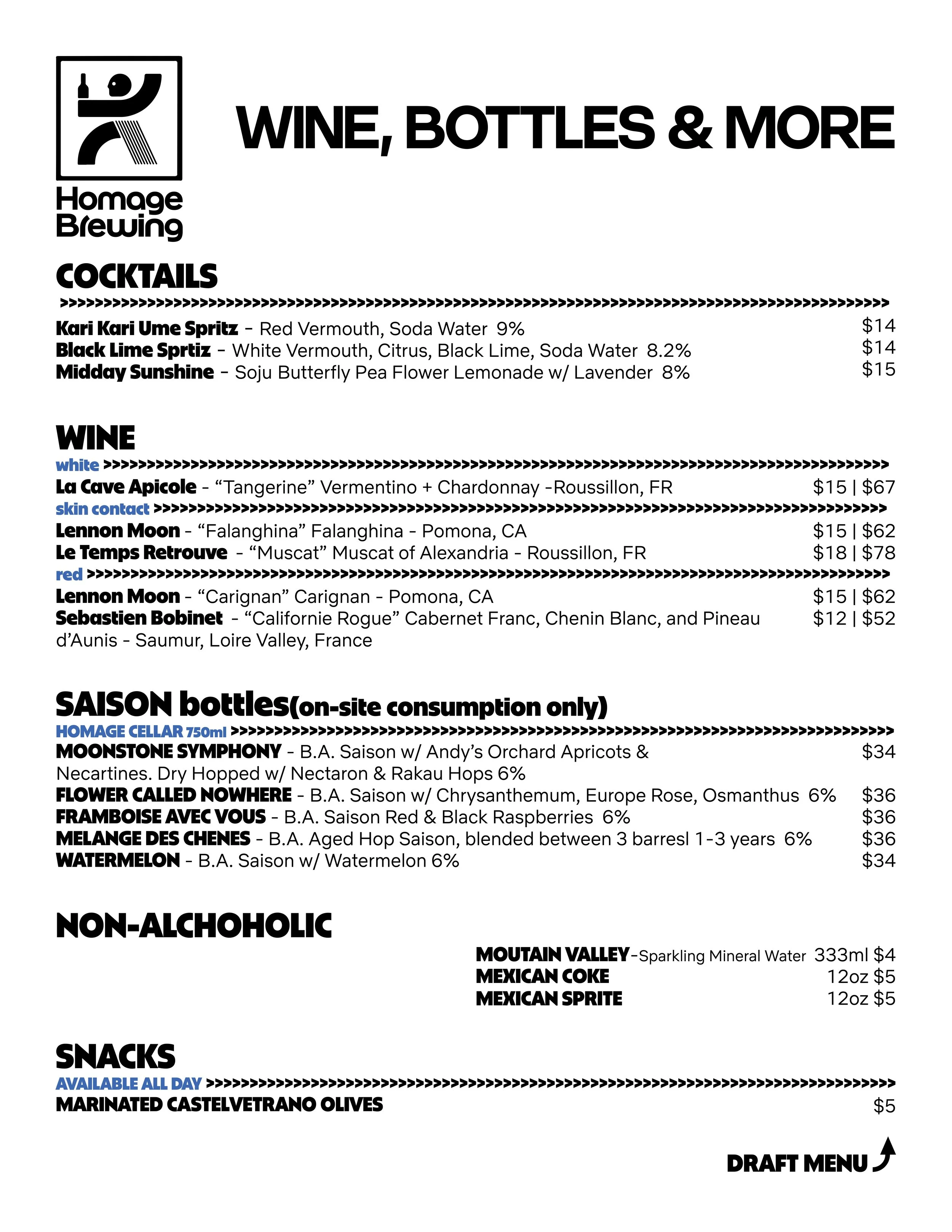 Chinatown Menus — Homage Brewing