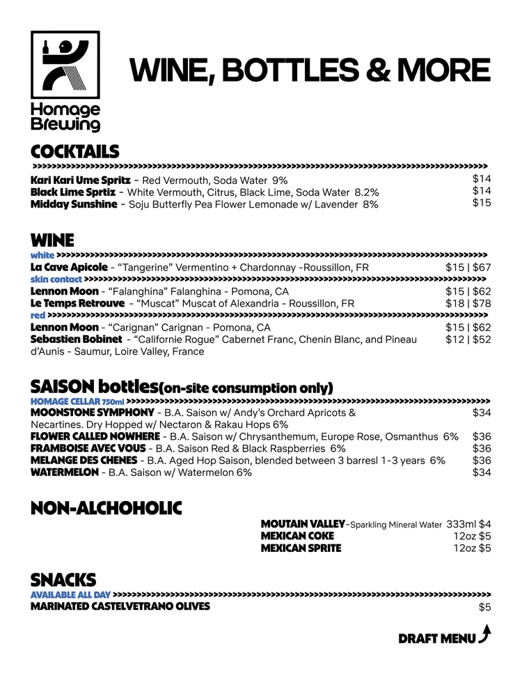Chinatown Menus — Homage Brewing