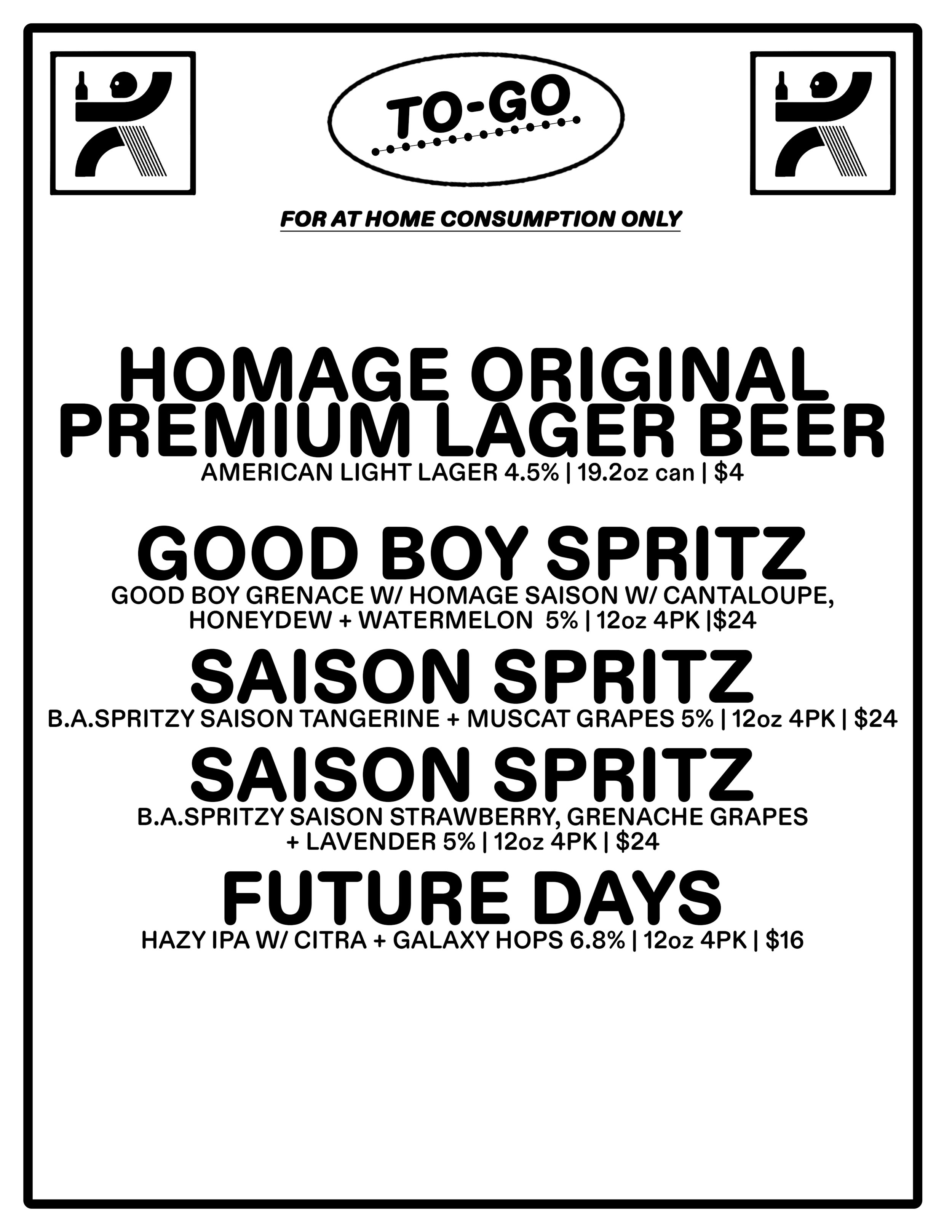 Chinatown Menus — Homage Brewing