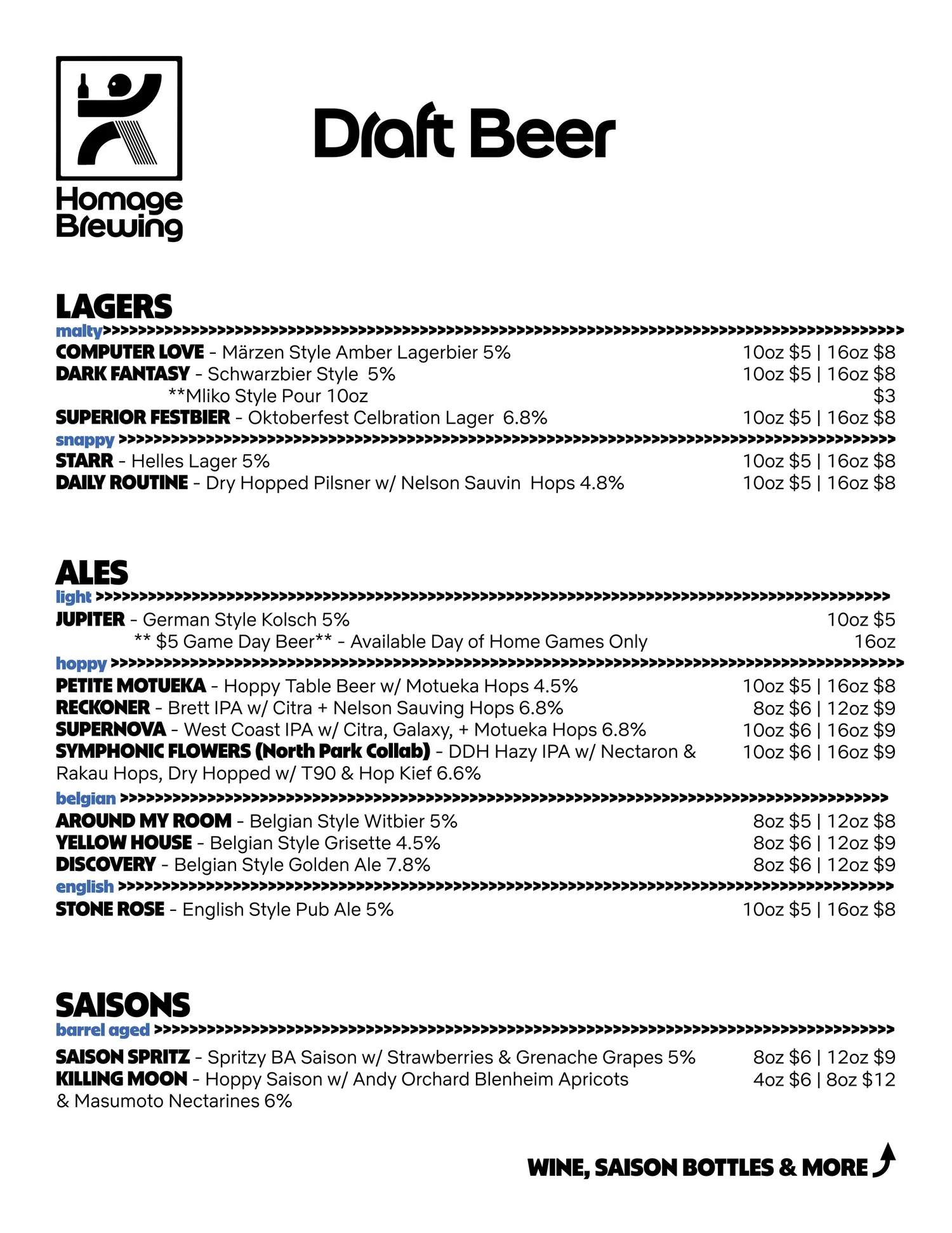 Chinatown Menus — Homage Brewing