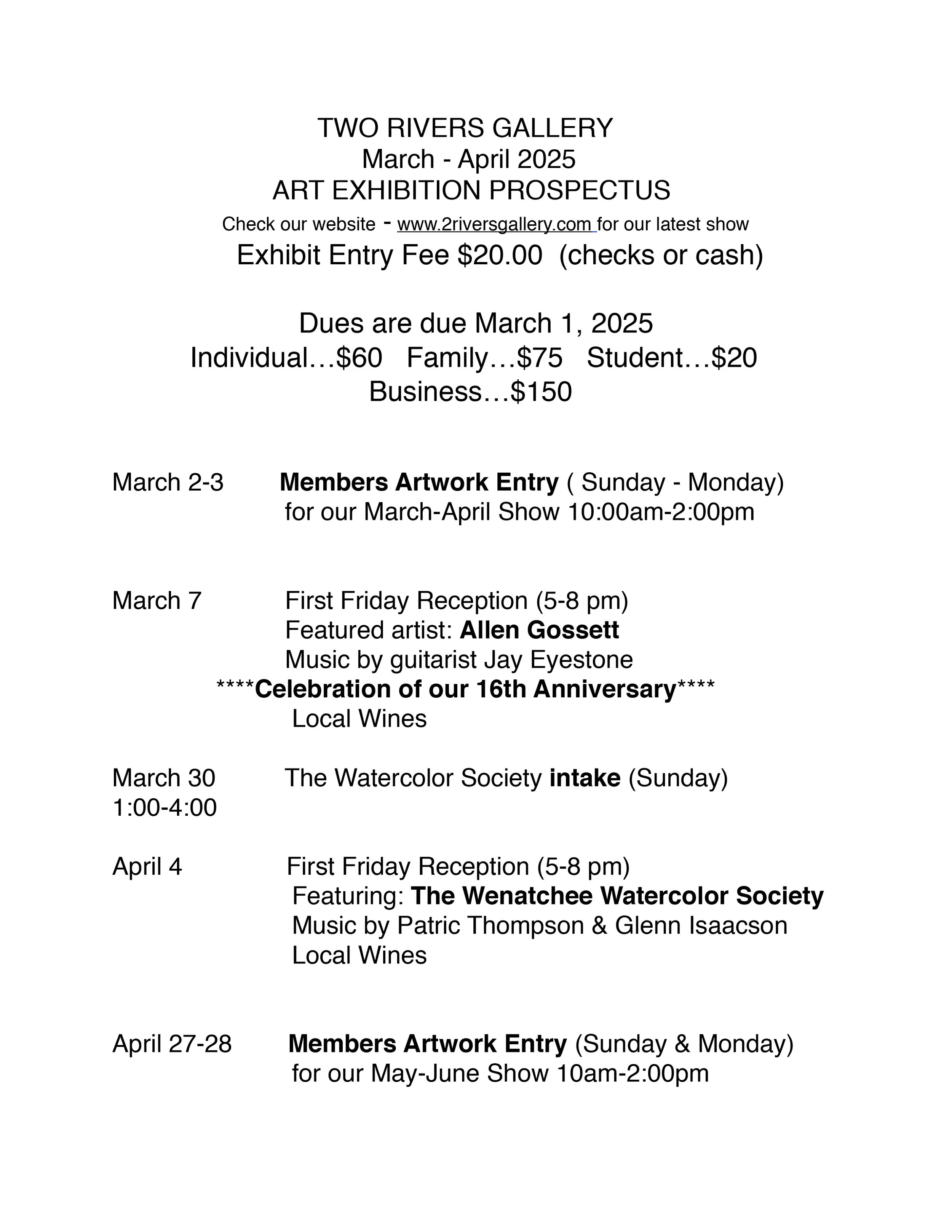 Member Prospectus — Two Rivers Art Gallery