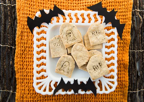Graveyard Spicy Bean Dip with Savory Tombstone Crackers — Compost and Cava