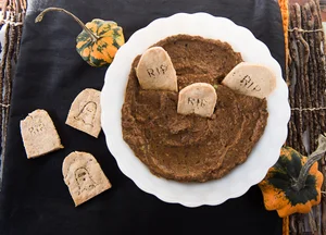 Graveyard Spicy Bean Dip with Savory Tombstone Crackers — Compost and Cava