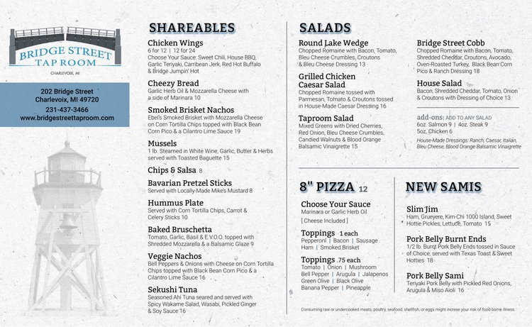 Menu — Bridge Street Tap Room