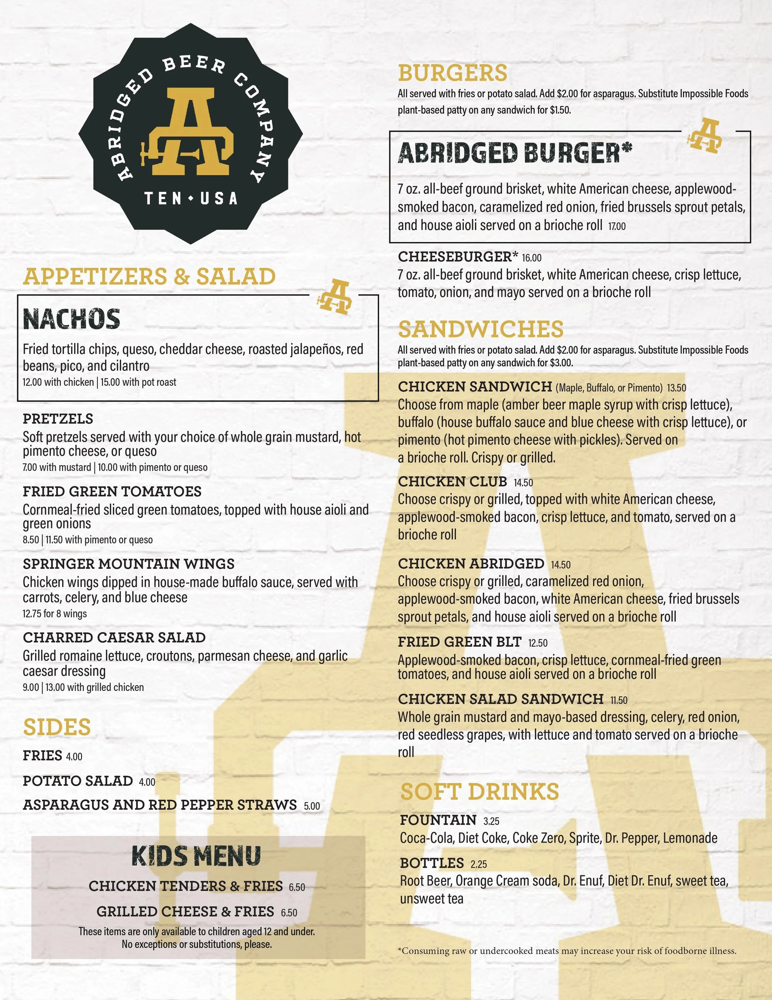 Brewpub Menu — Abridged