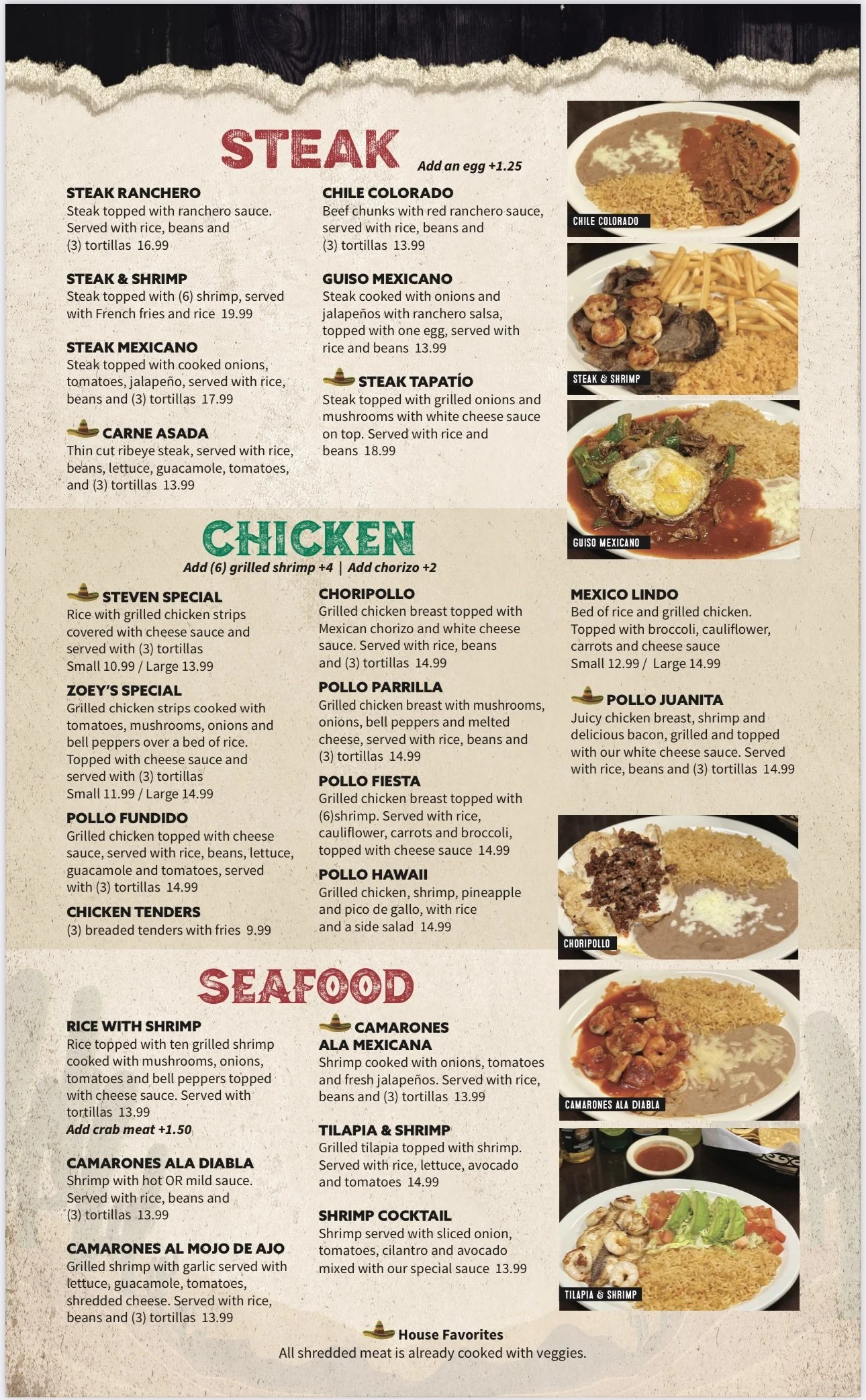 Dinner Menu — Los Tapatios Mexican Restaurant