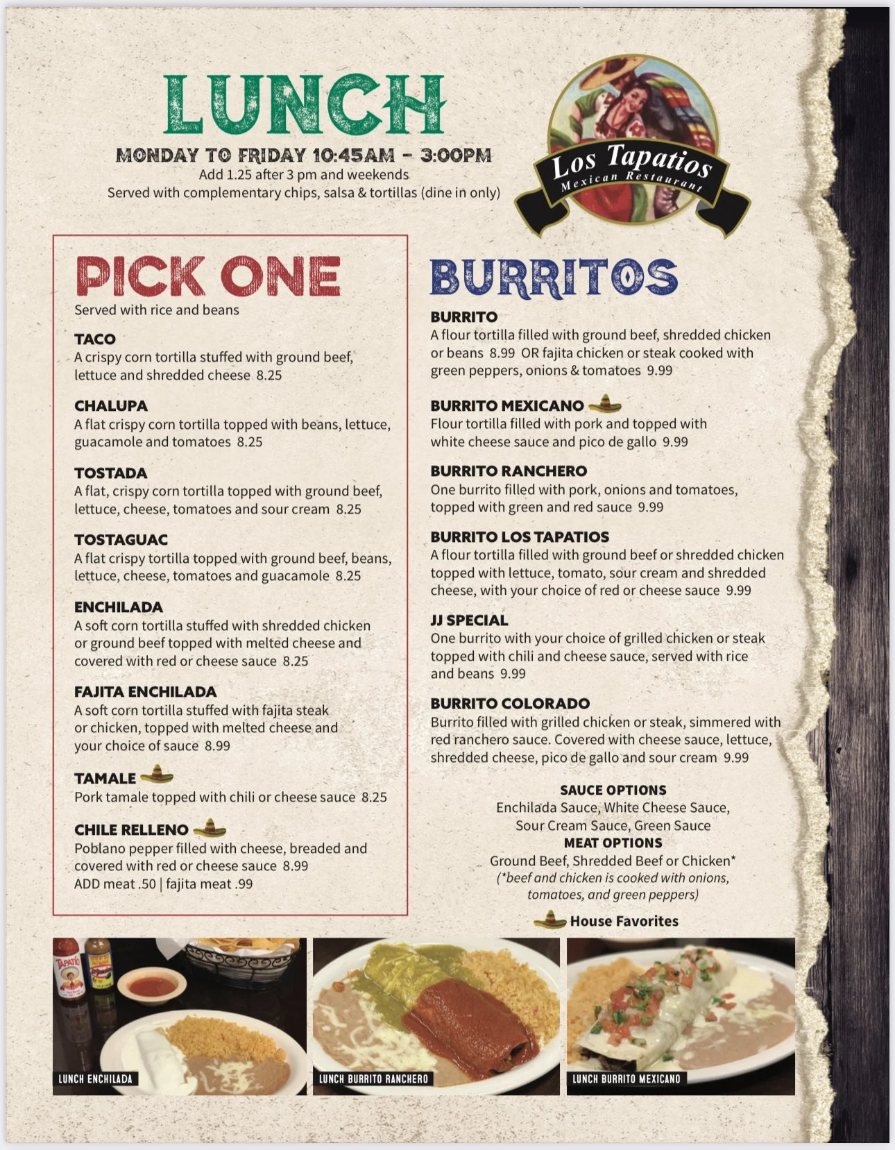 Lunch Menu — Los Tapatios Mexican Restaurant