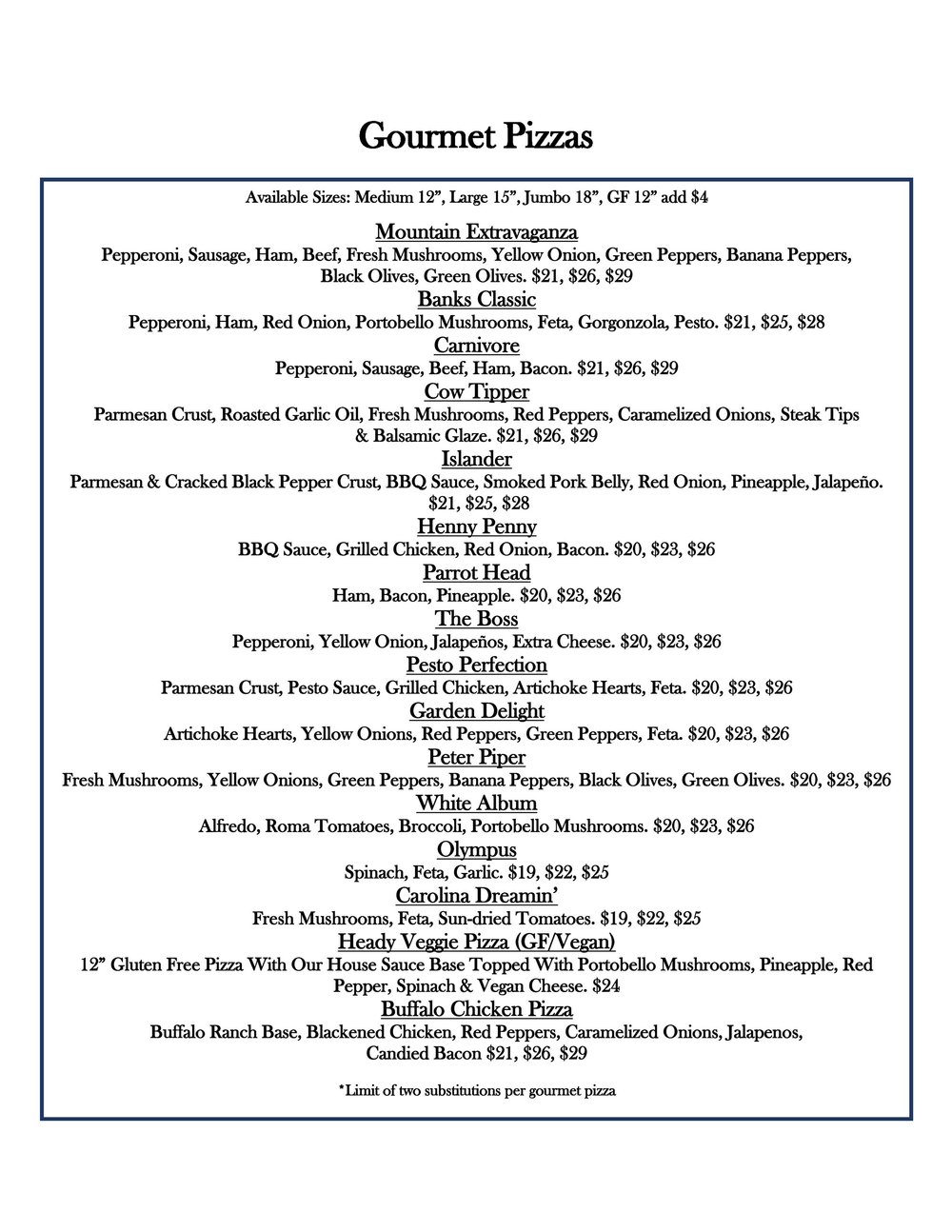 Menu — Blue Mountain Pizza