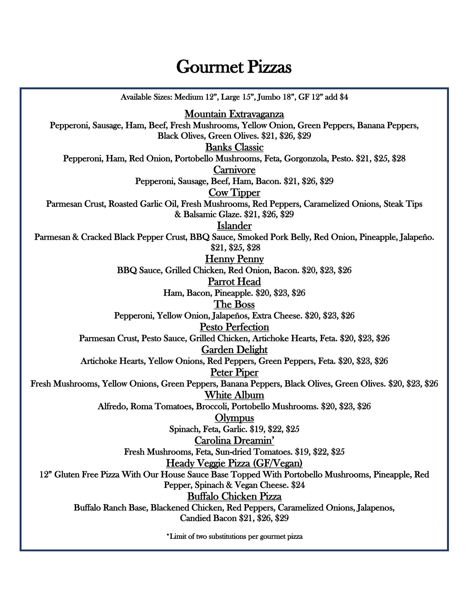 Menu — Blue Mountain Pizza